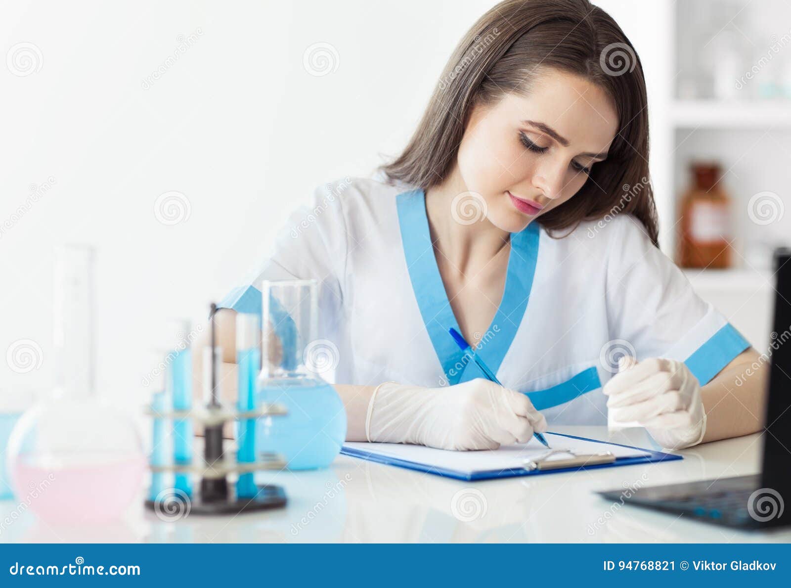 Portrait of Beautiful Female Scientist Writing Notes Stock Image ...