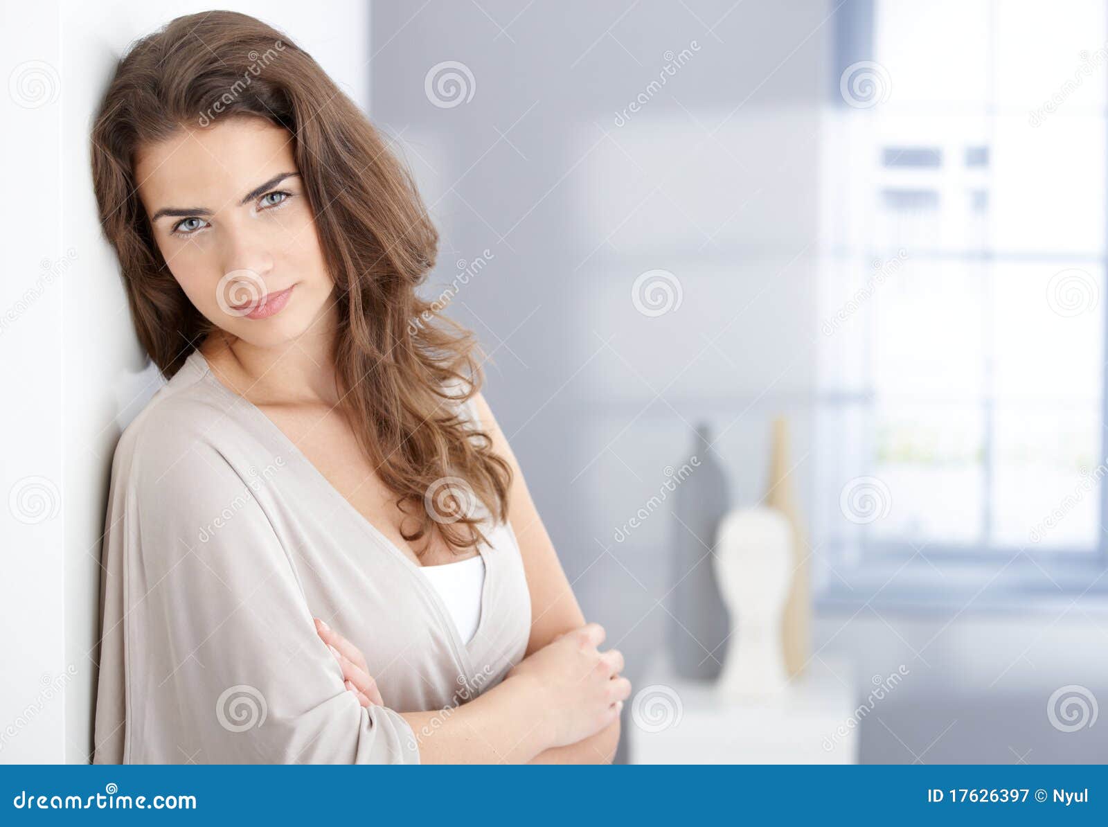Portrait of Beautiful Female Smiling at Home Stock Image - Image of ...