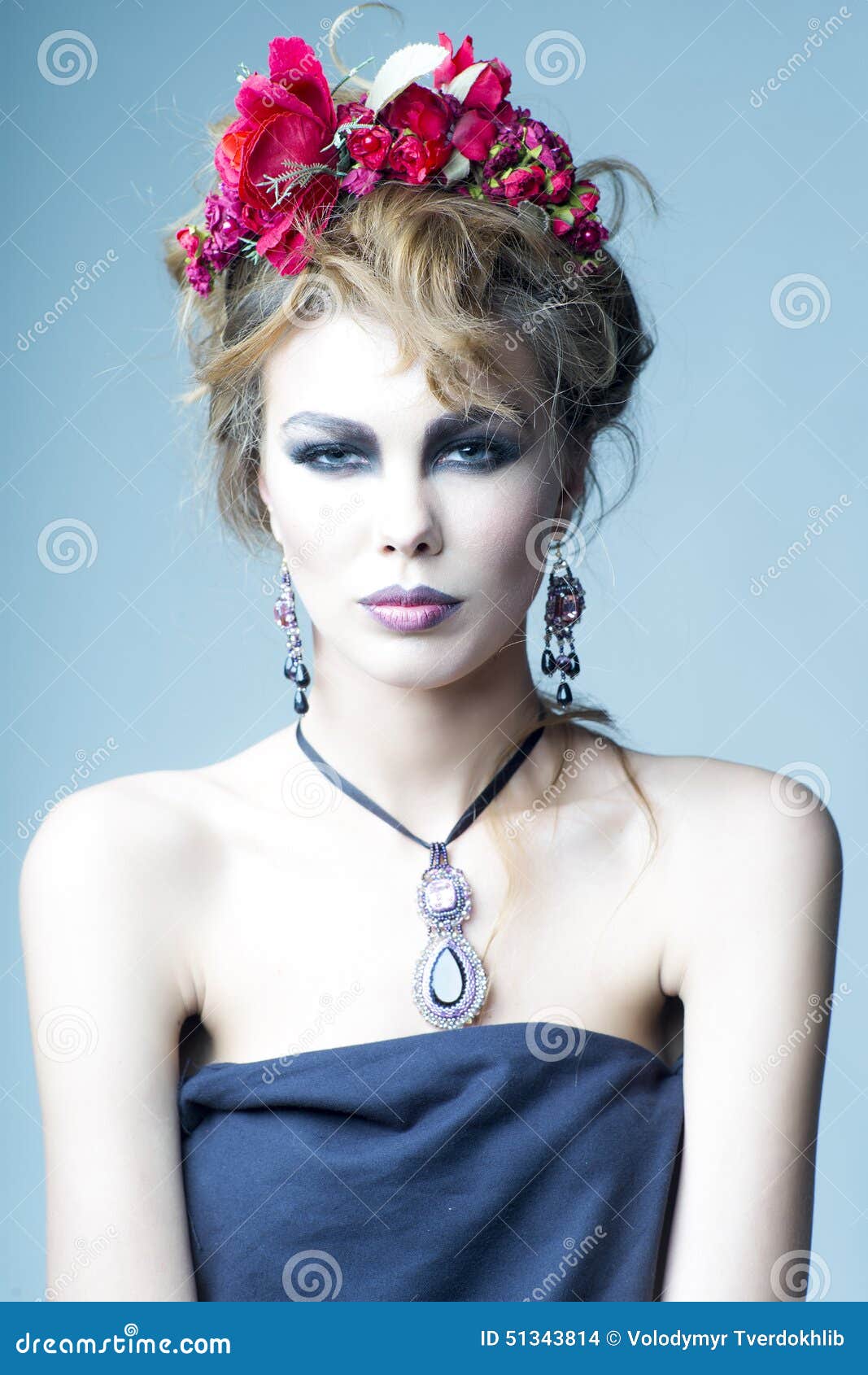 Portrait of Beautiful Gir on Blue Backgroundl Stock Photo - Image of ...