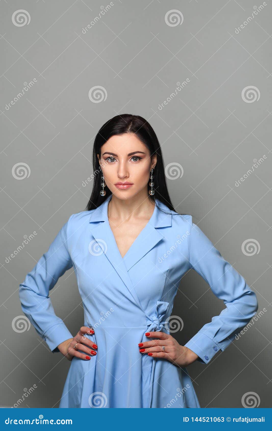Woman In Blue Dress Stock Image Image Of Earrings Attractive 144521063