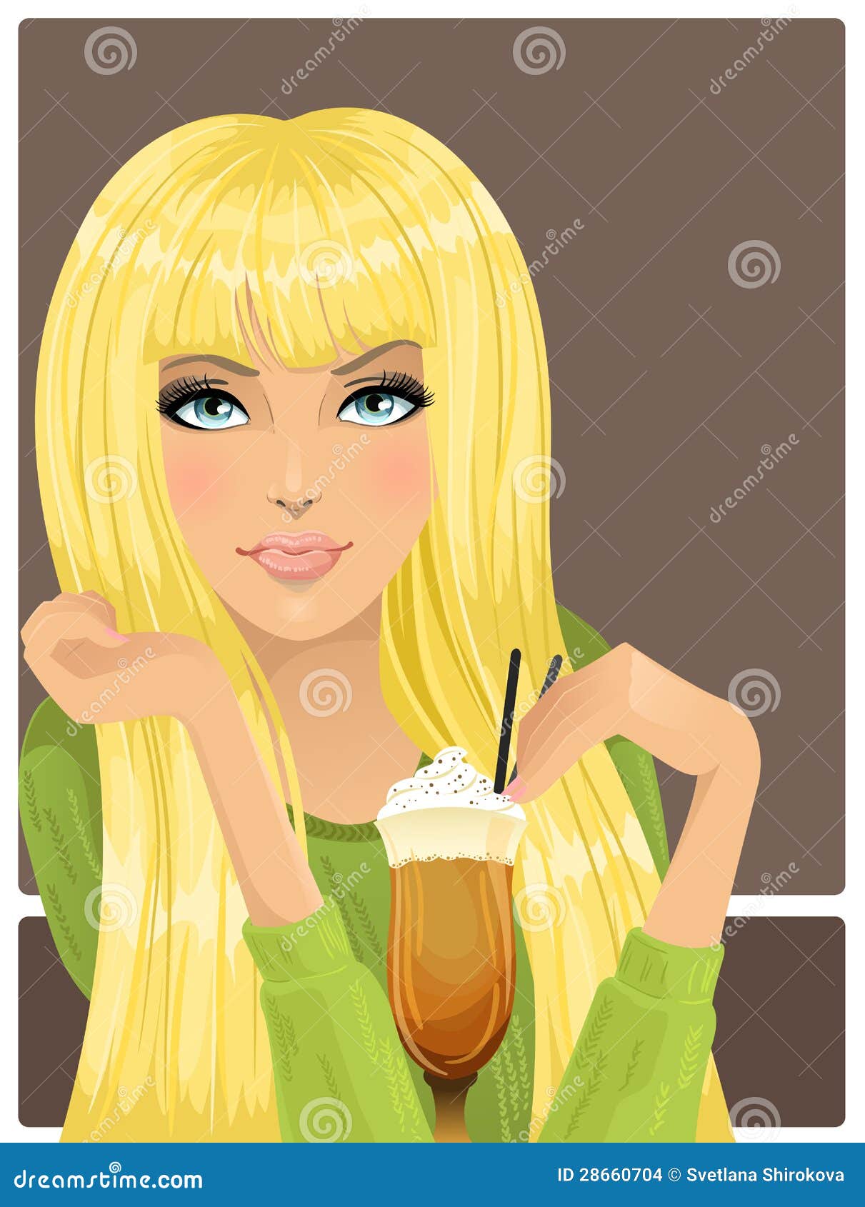 Portrait of Beautiful Girl with Cocktail Stock Vector - Illustration of ...