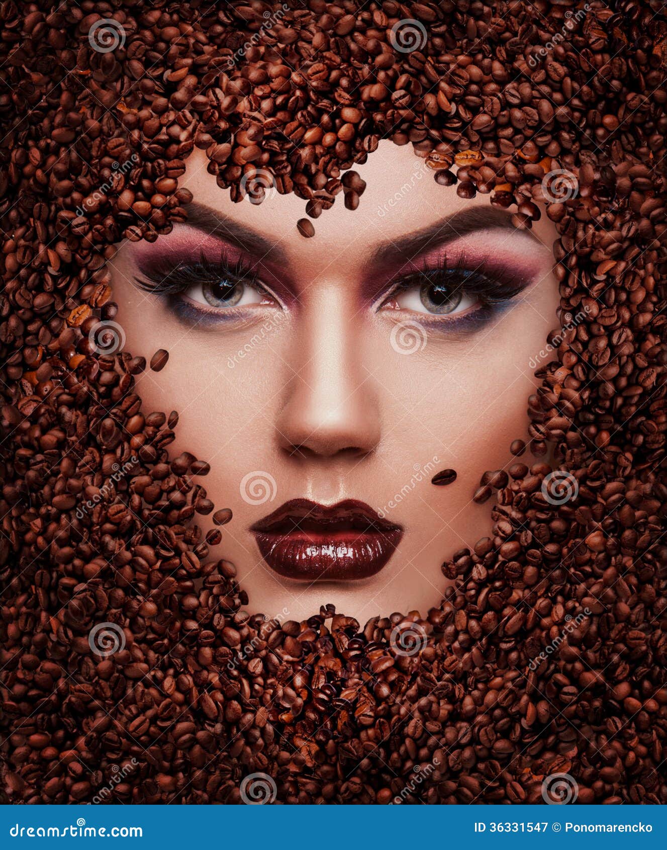 Portrait of a Beautiful Girl in the Coffee Beans Stock Image - Image of ...