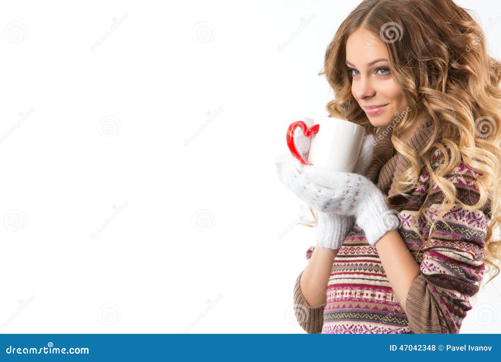 Portrait of Beautiful Girl with Cup Stock Photo - Image of snow, hold ...