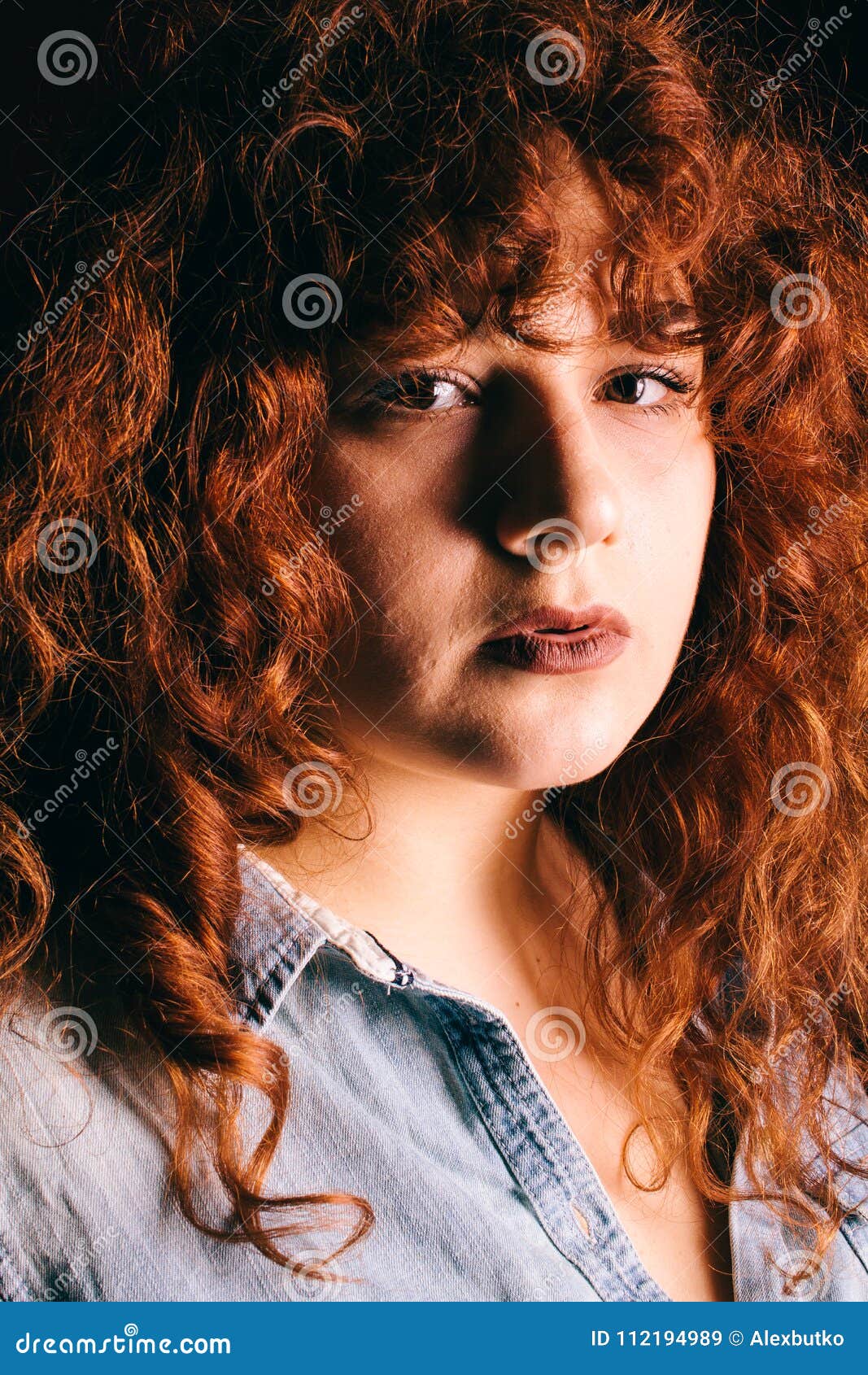 Portrait Of A Beautiful Girl With Curly Red Hair Stock Image Image Of