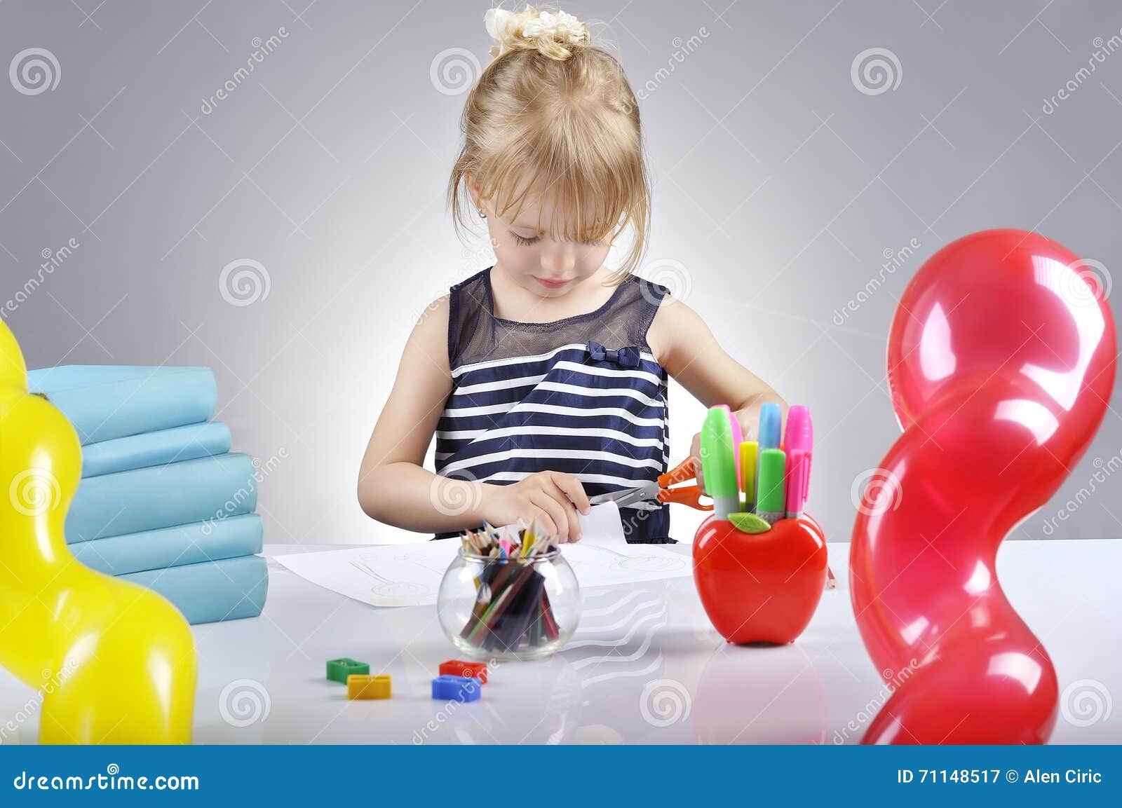 Portrait of Beautiful Girl Cutting Paper with Scissors. Stock Image ...