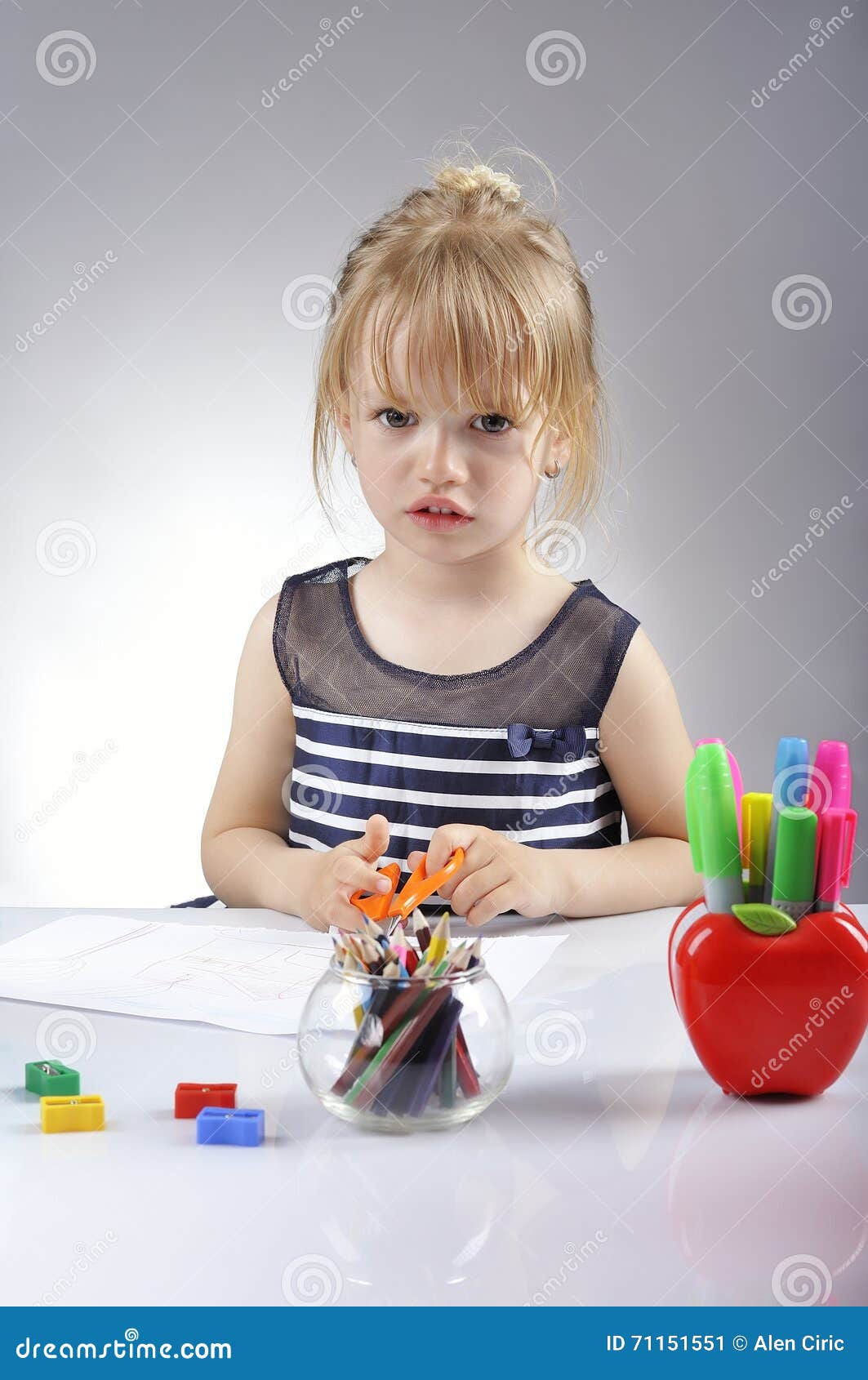 Portrait of Beautiful Girl Cutting Paper with Scissors. Stock Image ...