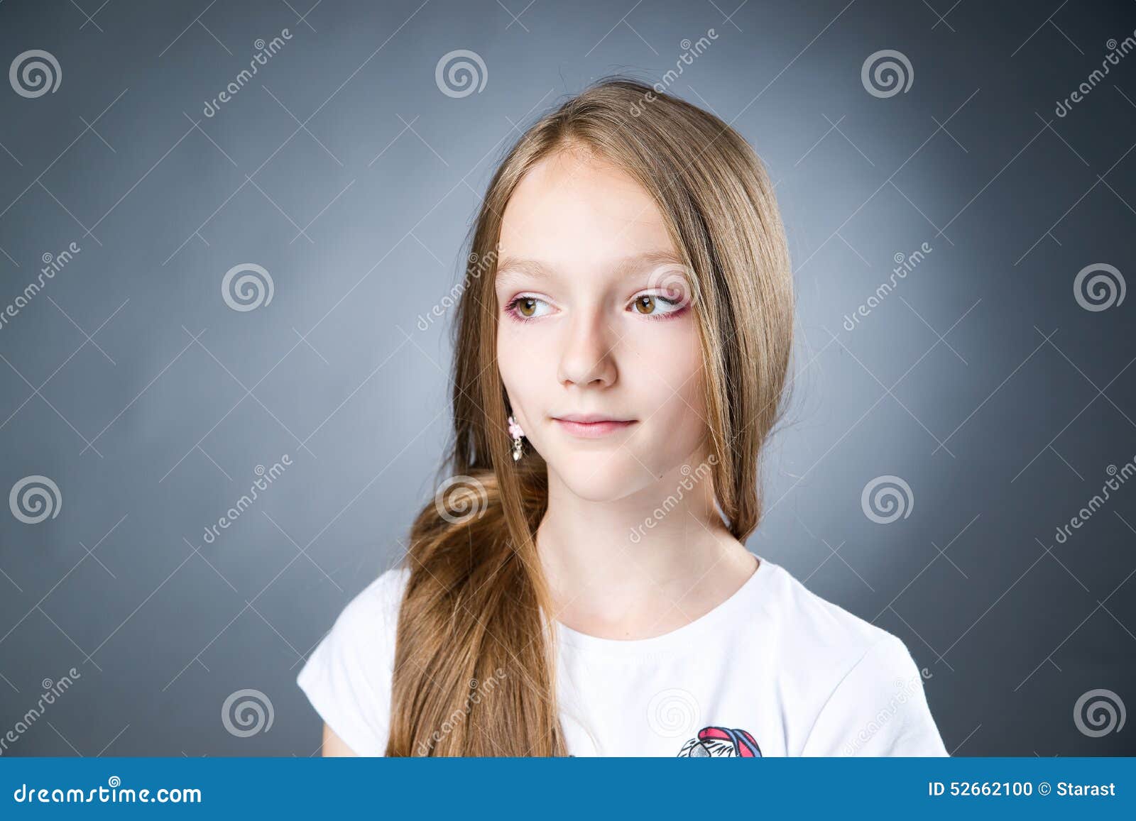 Portrait of a Beautiful Girl on a Gray Background Stock Photo - Image ...