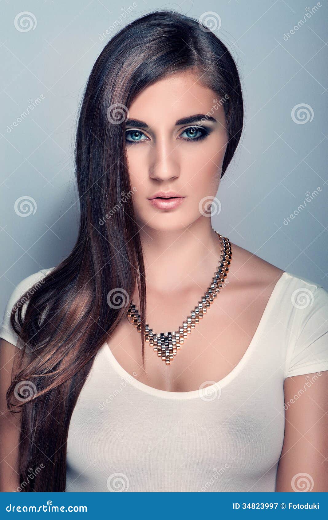 Portrait Beautiful Girl With Long Hair Blue Eyes Stock Image Image