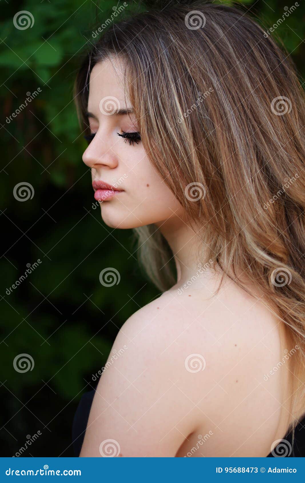 Portrait a Beautiful Girl with the Lowered Look Stock Image - Image of ...