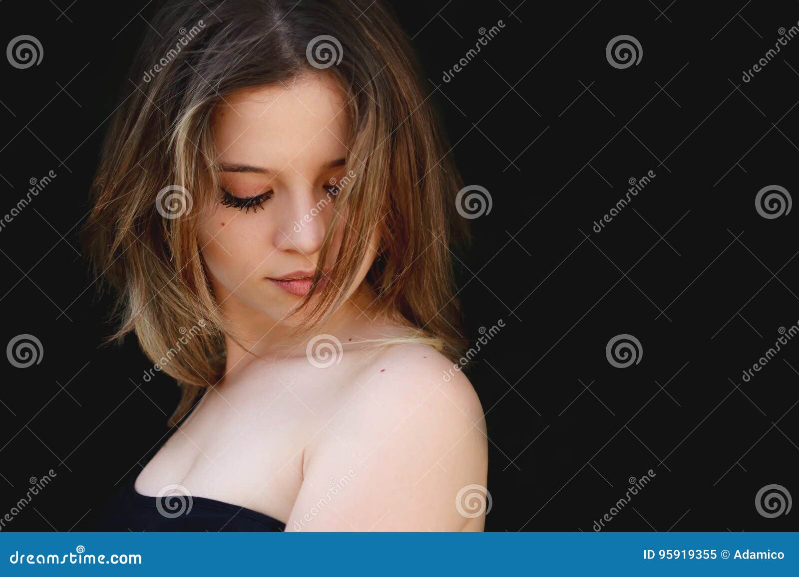 Portrait of a Beautiful Girl with the Lowered Look Stock Image - Image ...