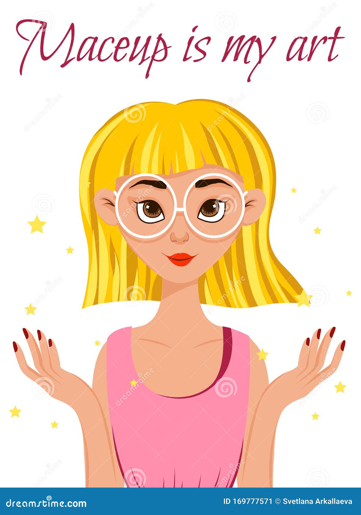 Portrait Of A Beautiful Girl With Make Up Cartoon Style Stock