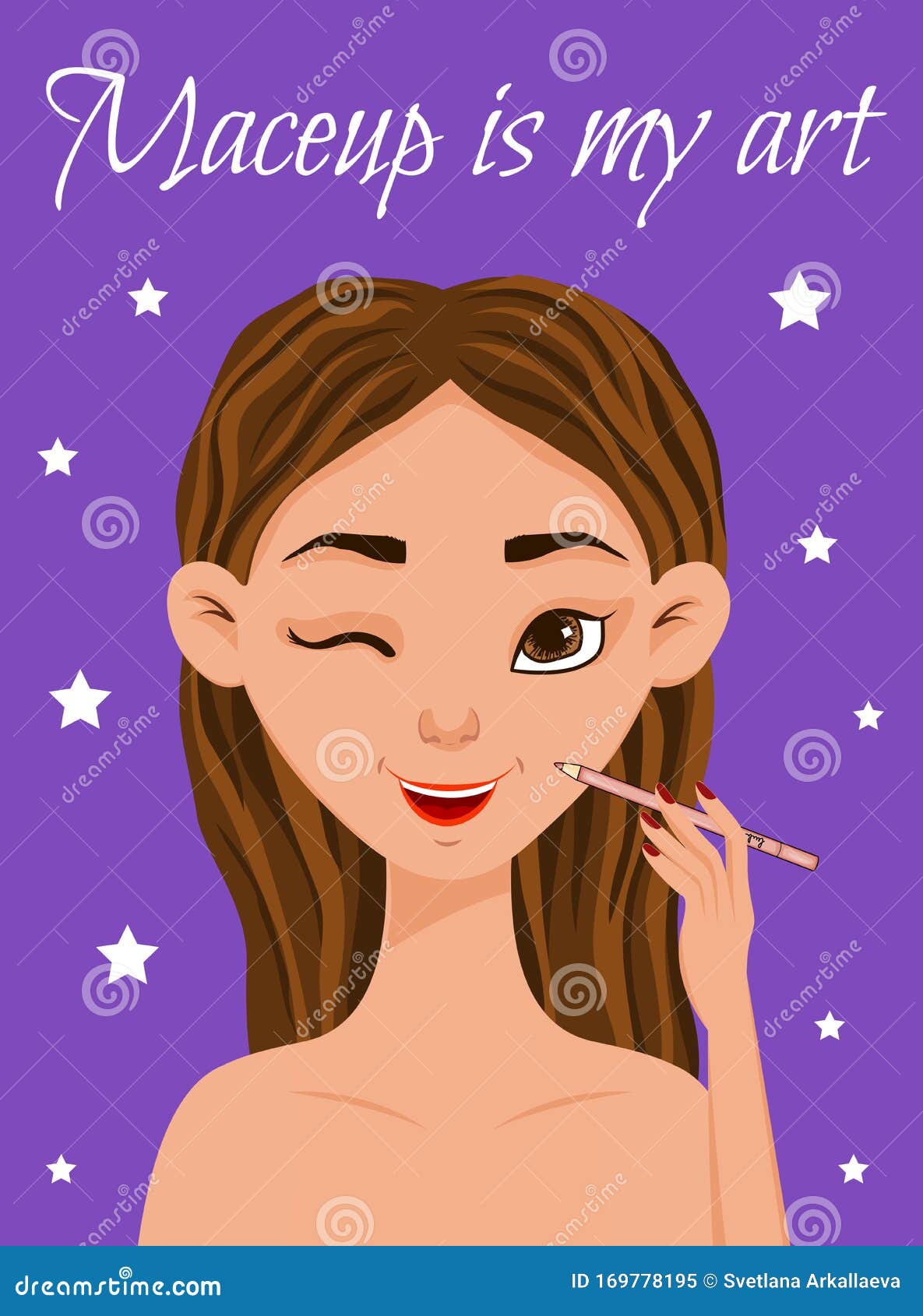 Portrait Of A Beautiful Girl With Make Up Cartoon Style Stock