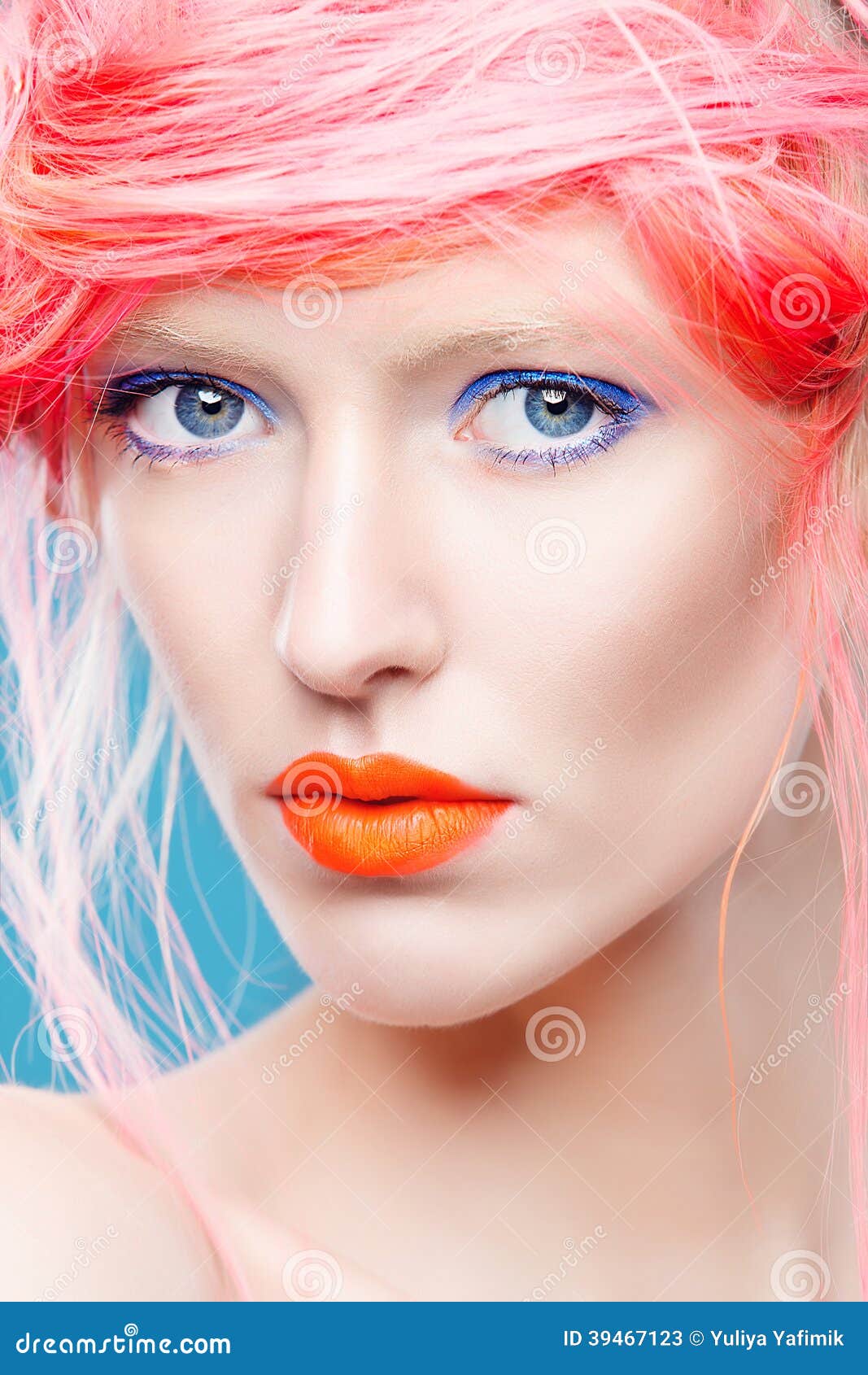 Portrait Of Beautiful Girl With Pink Hair Stock Image Image Of Light