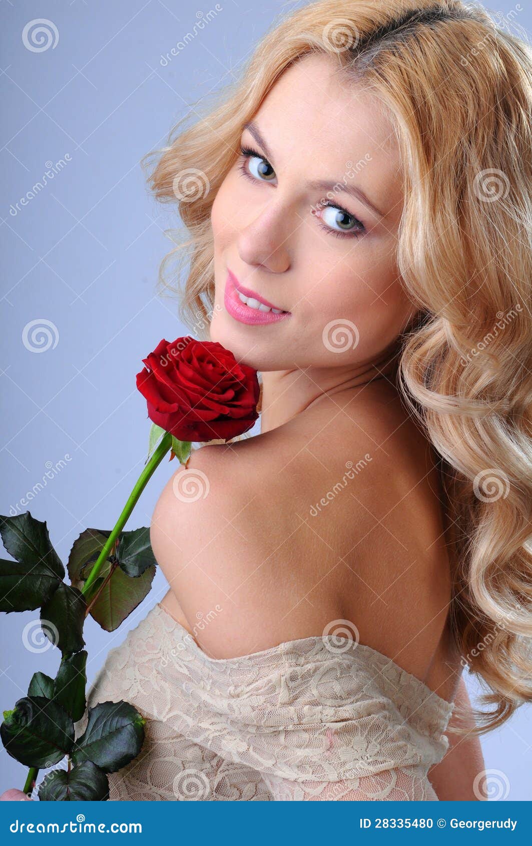 Portrait of a Beautiful Girl with a Rose Stock Photo - Image of hair ...