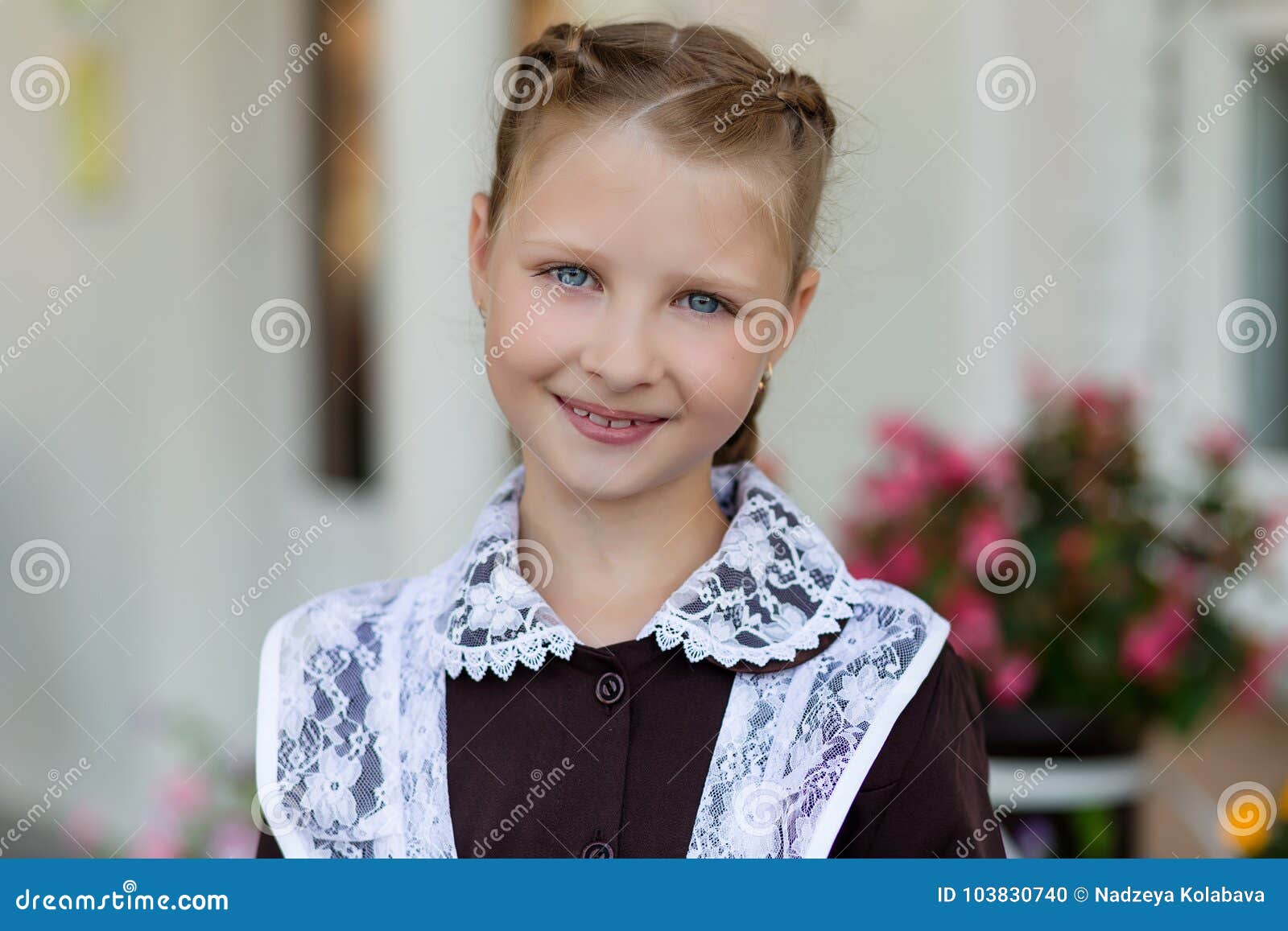 Portrait of a Beautiful Girl in a School Uniform before Class at Stock ...