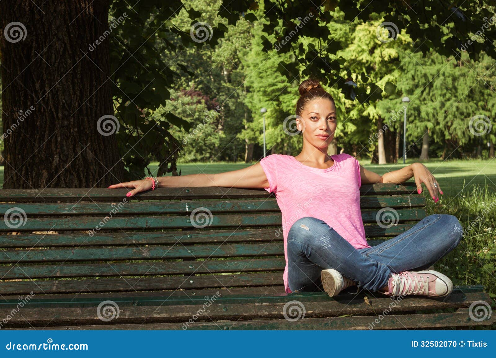 Portrait of a Beautiful Girl Sitting Stock Photo - Image of bench ...