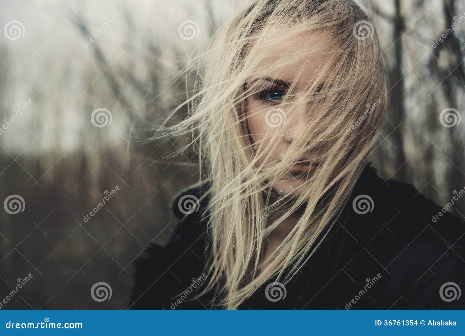 Portrait of Beautiful Girl on Windy Day Stock Photo - Image of away ...