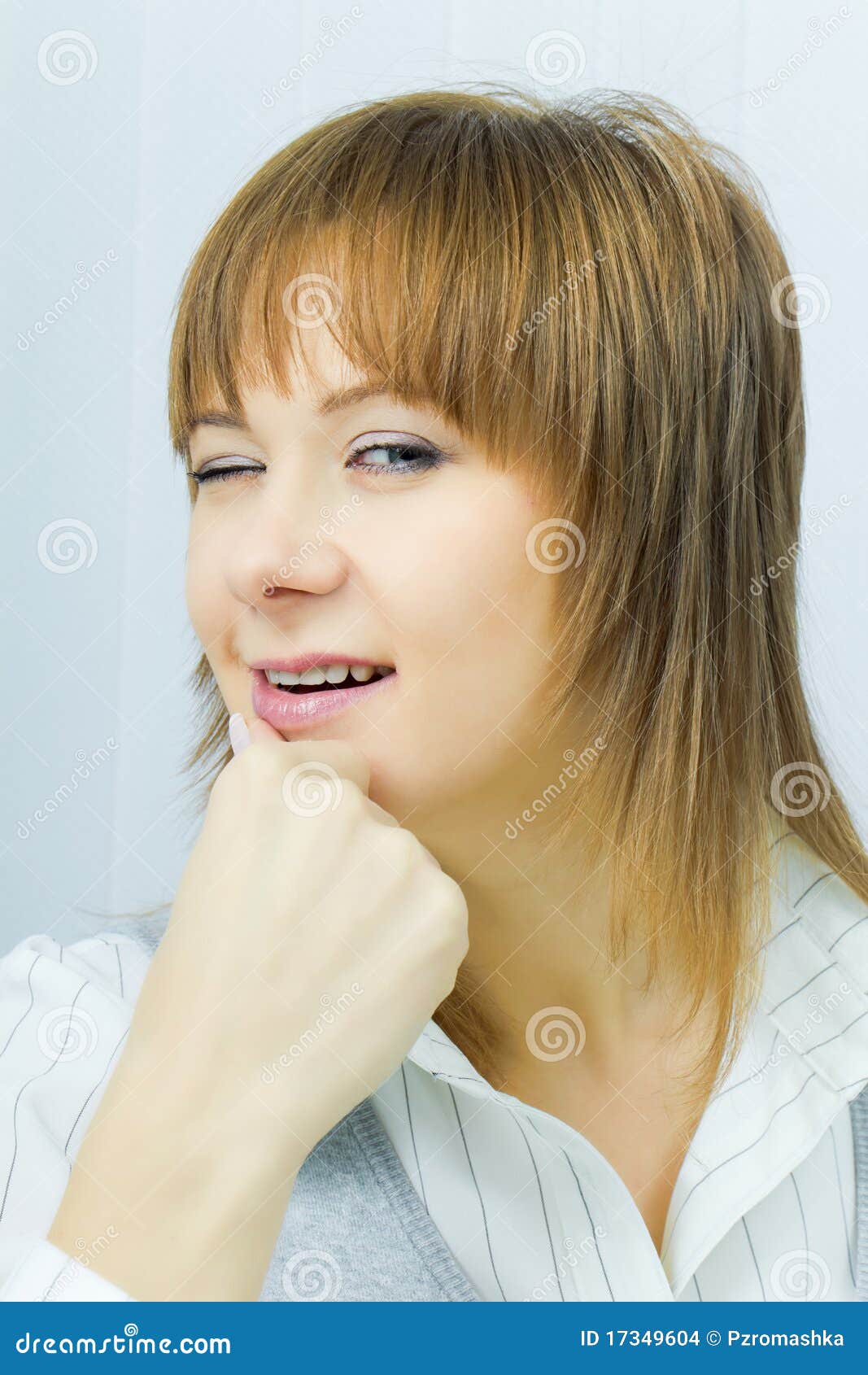 Portrait of a Beautiful Girl Wink Stock Photo - Image of hand, manager ...