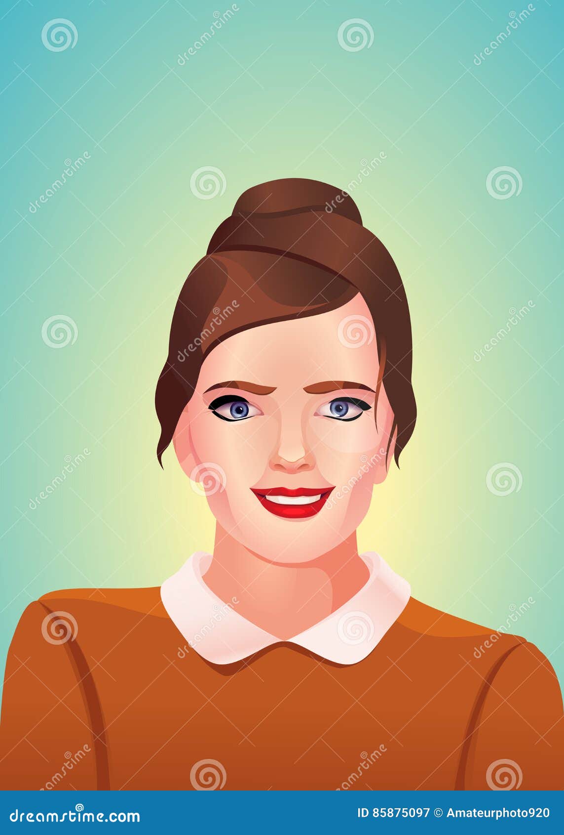 Portrait of Beautiful Happy Girl Stock Vector - Illustration of smile ...