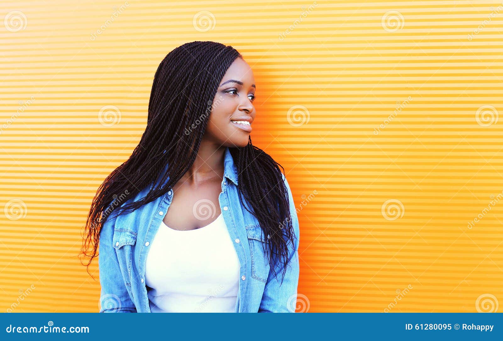 Portrait Beautiful Happy Smiling African Woman In Profile Stock Image