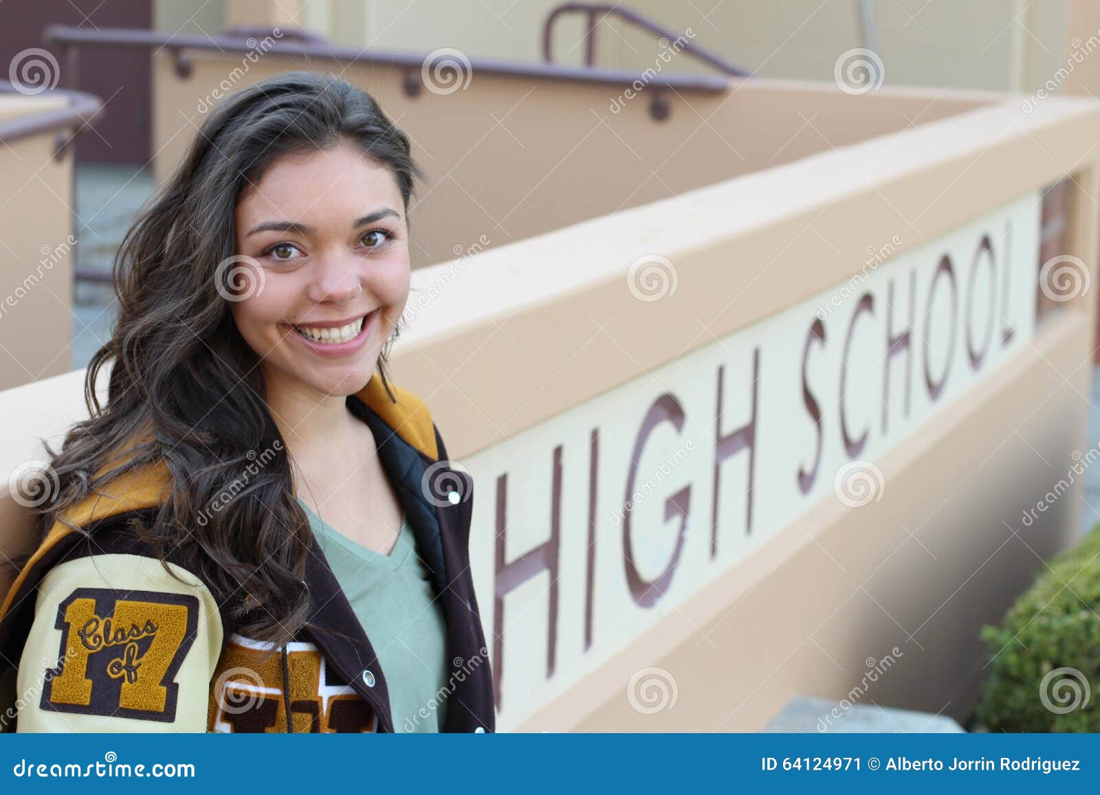 A Portrait of a Beautiful High School Female Student at Campus Stock ...