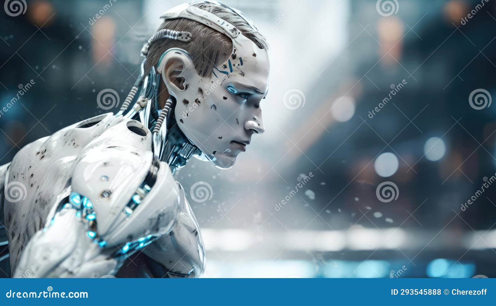 Portrait of a Beautiful Humanoid Robot Stock Photo - Image of work ...