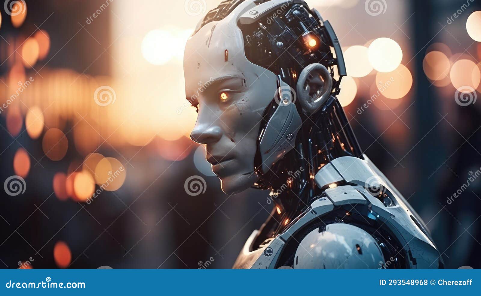 Portrait of a Beautiful Humanoid Robot Stock Photo - Image of computer ...