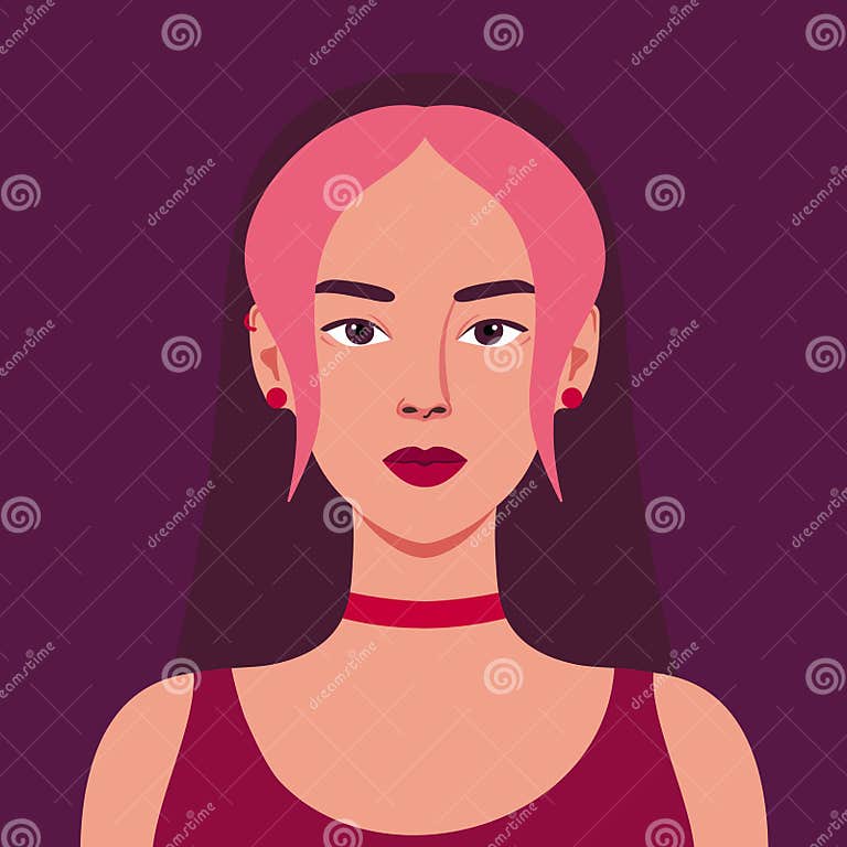 Portrait Of A Beautiful Informal Young Woman With Pink Hair Avatar For