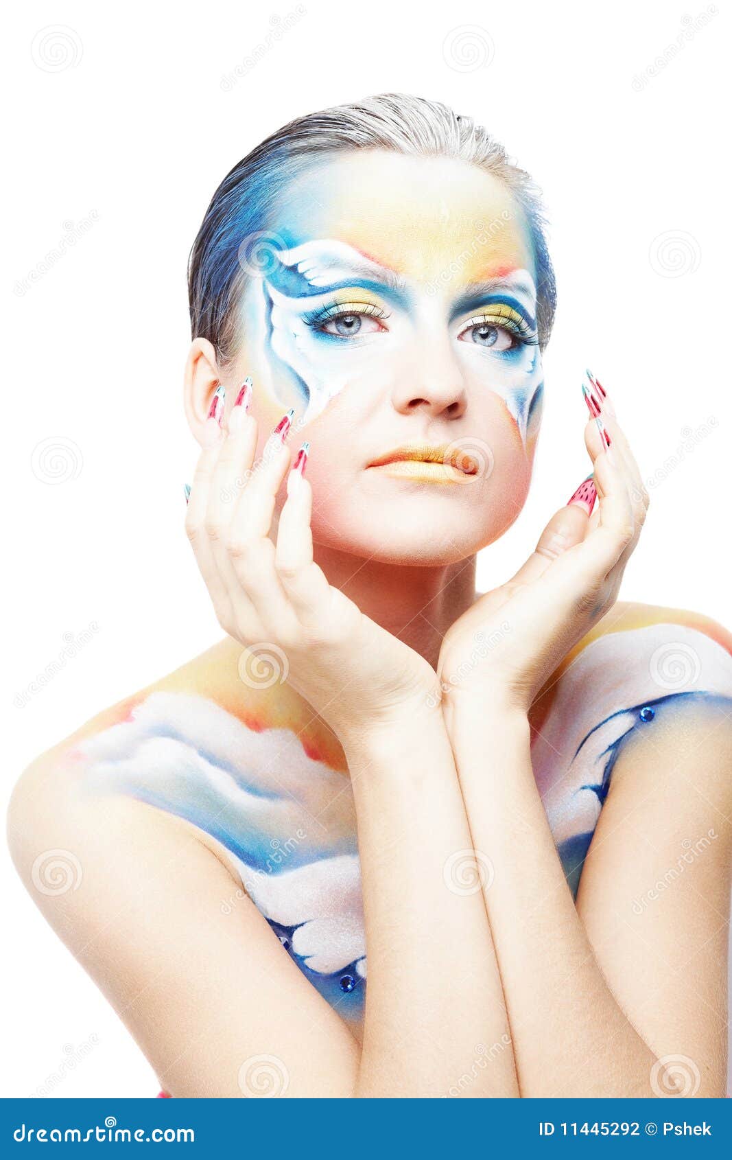 Portrait of Beautiful Model with Butterfly Body Pa Stock Photo - Image ...