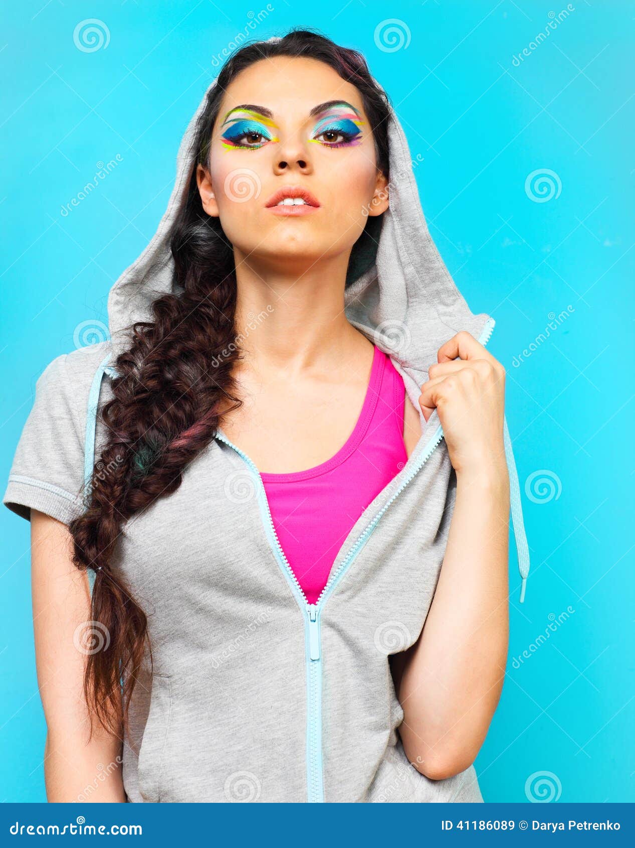 Portrait of a Beautiful Model with Creative Dynamic Multicolor M Stock ...
