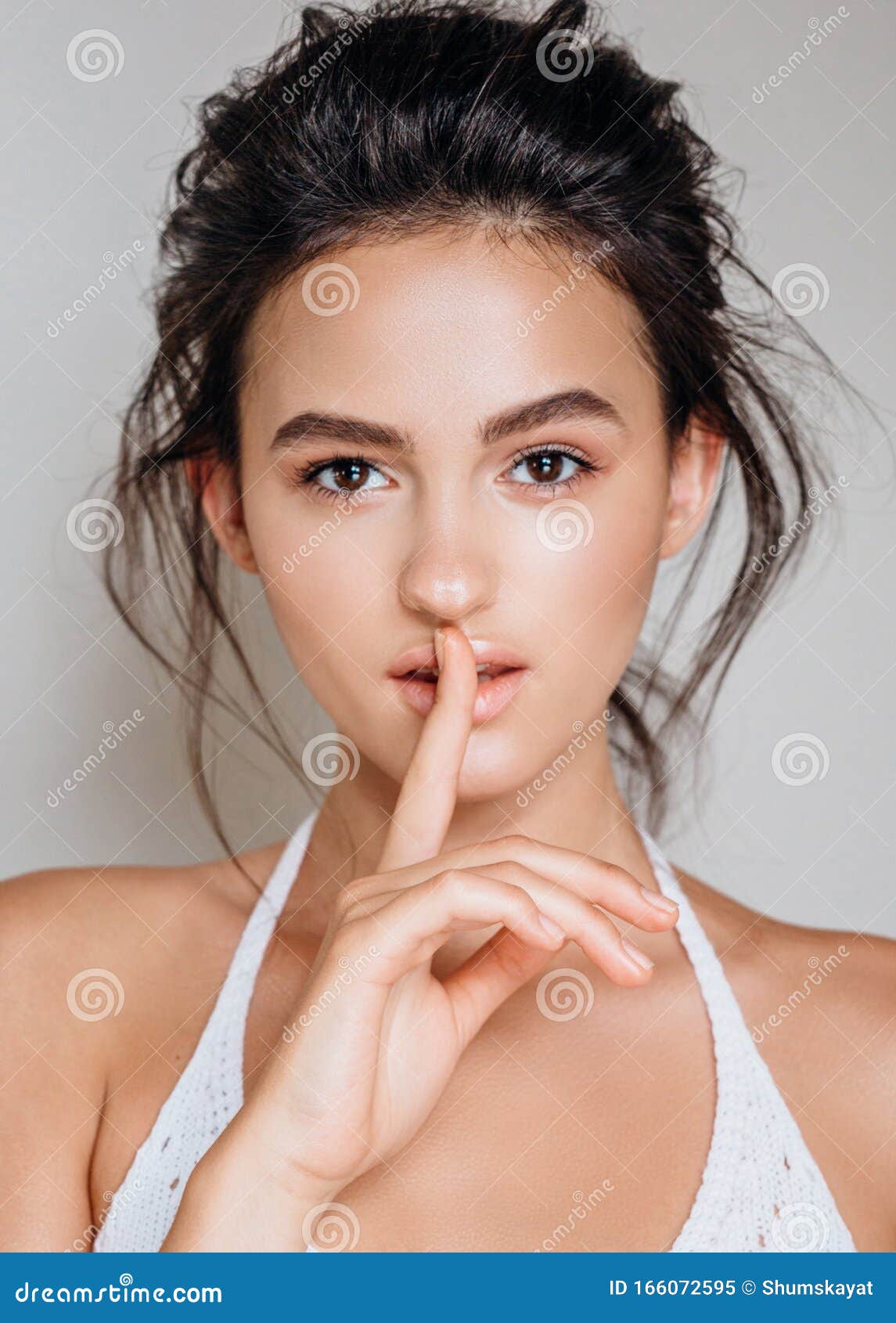 Portrait of Beautiful Model on a Grey Background in the Studio Stock ...