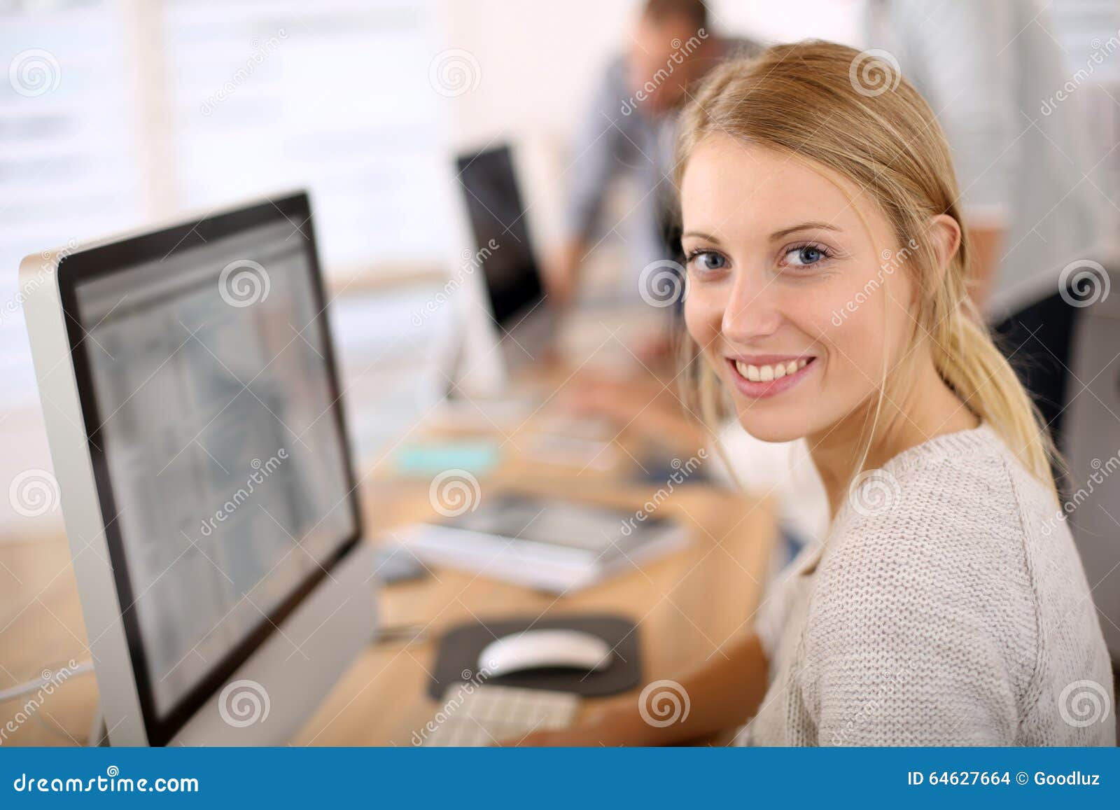 Portrait of Beautiful Office Worker in Computer Stock Photo - Image of ...
