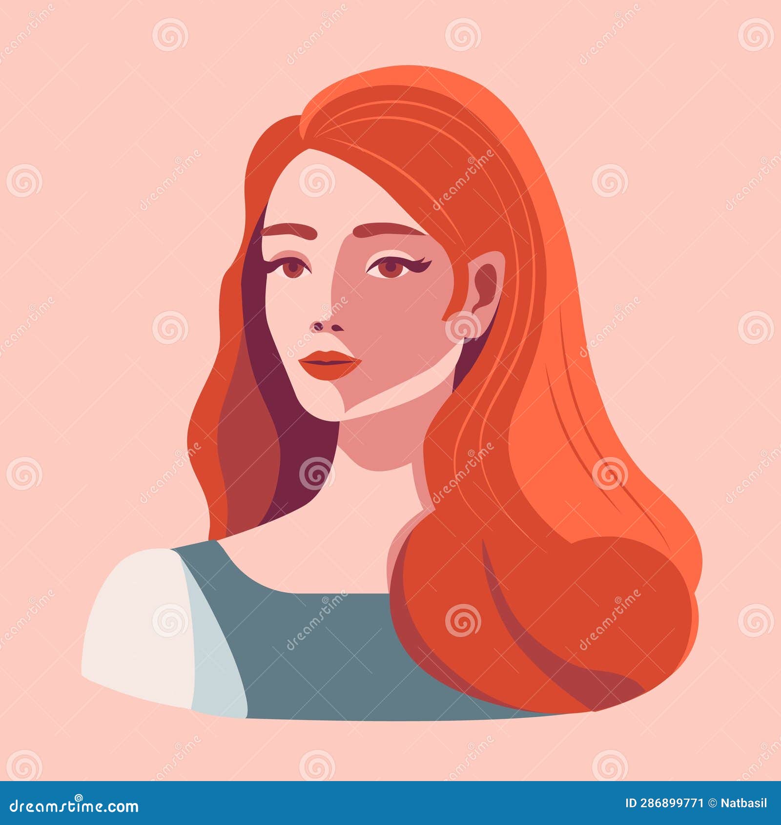 Portrait Of A Beautiful Red Haired Woman Flat Design Avatar Stock
