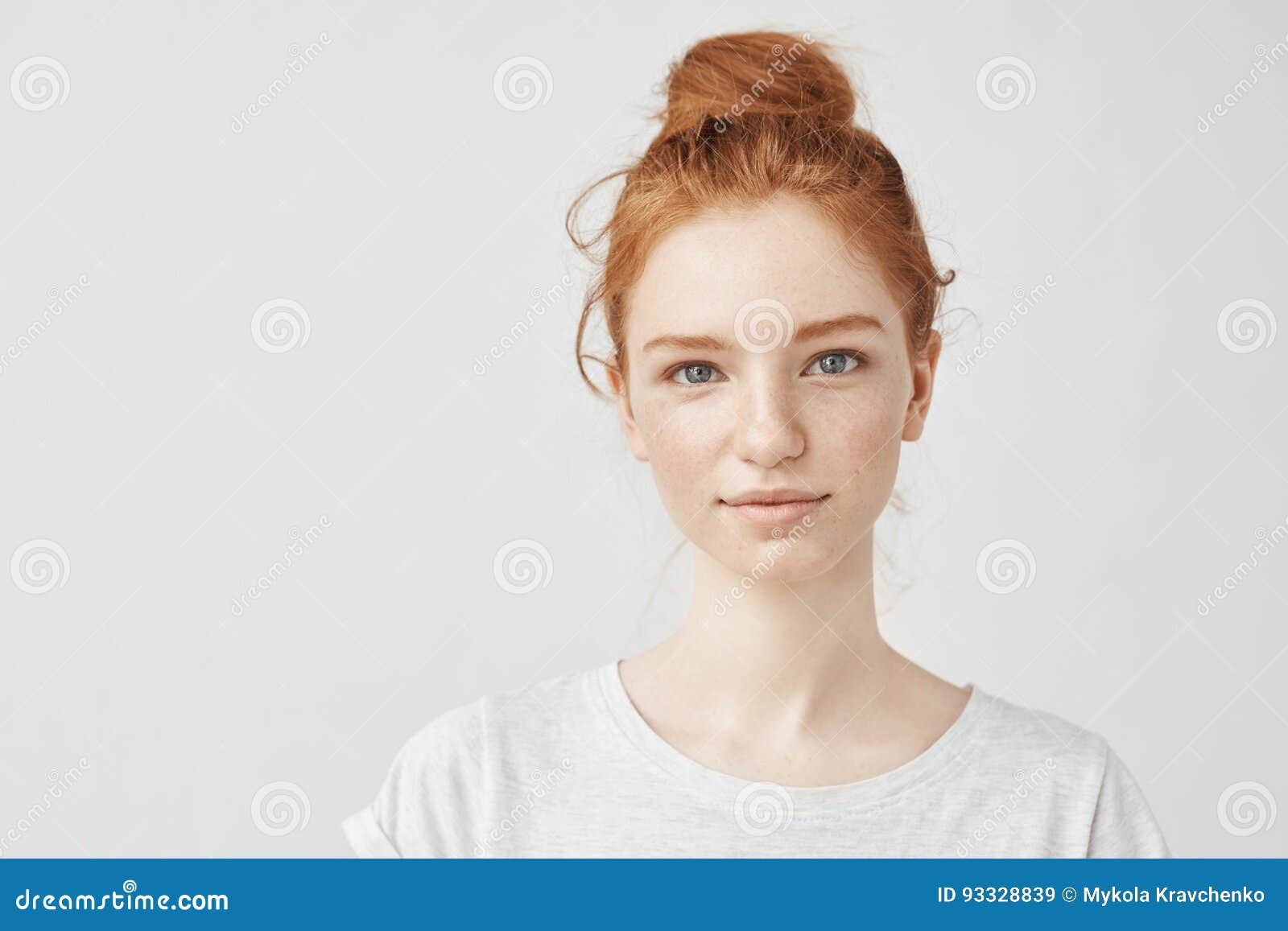 Portrait Of Beautiful Redhead Girl Smiling Looking At Camera Stock