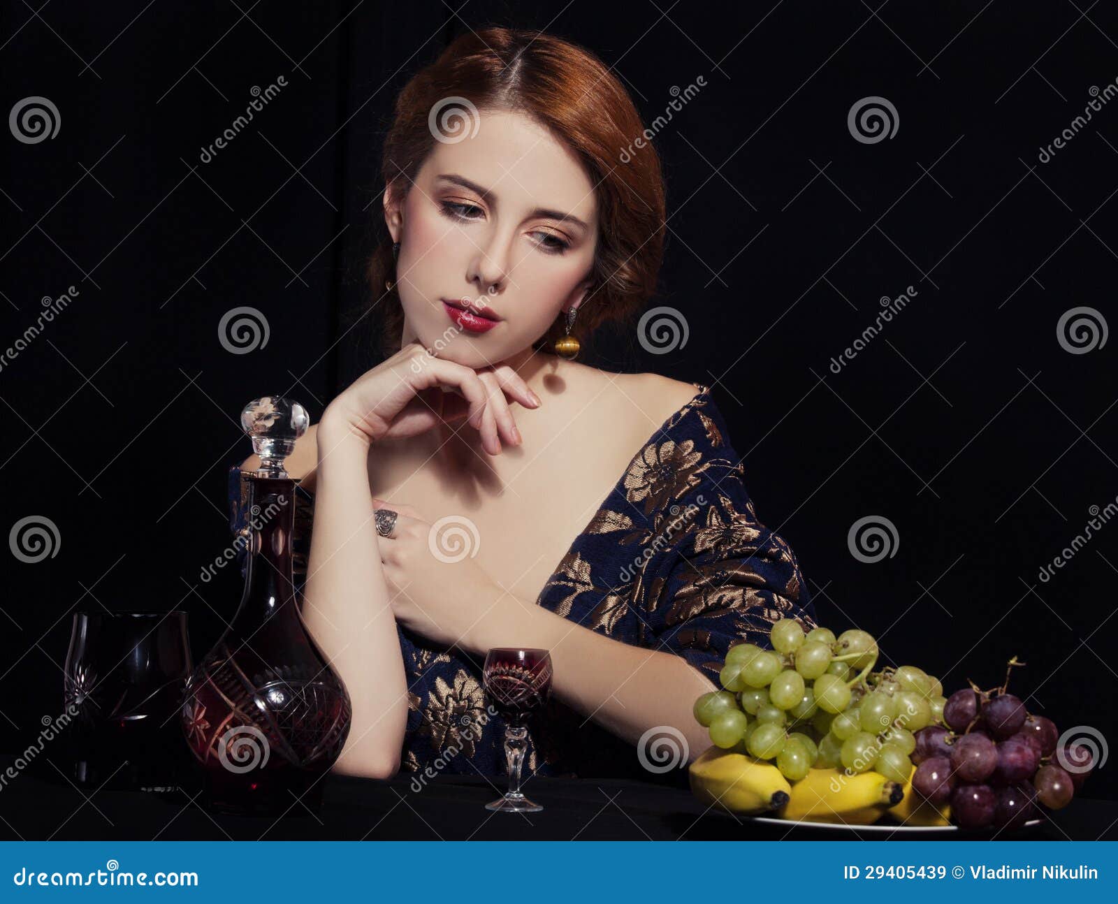 Portrait of Beautiful Rich Women with Grapes. Stock Image - Image of ...