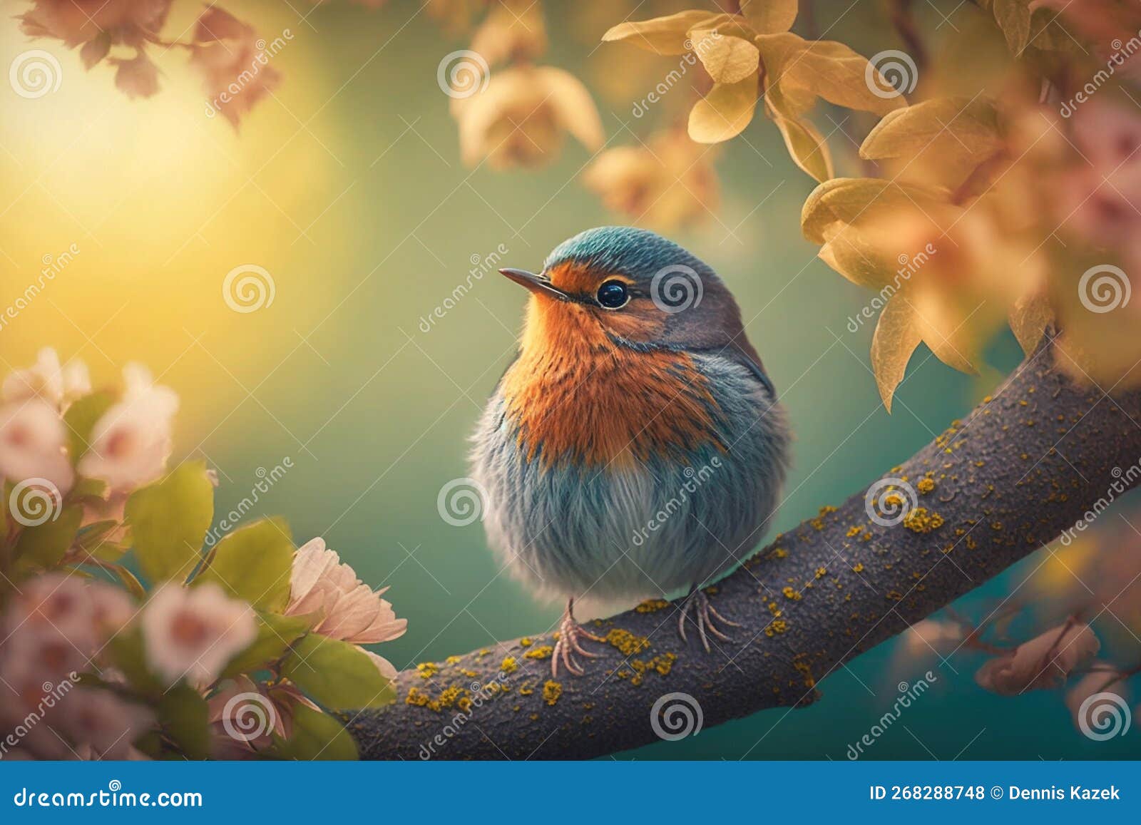 Portrait of a Beautiful Robin Bird Inside a Tree at a Sunny Spring Day ...