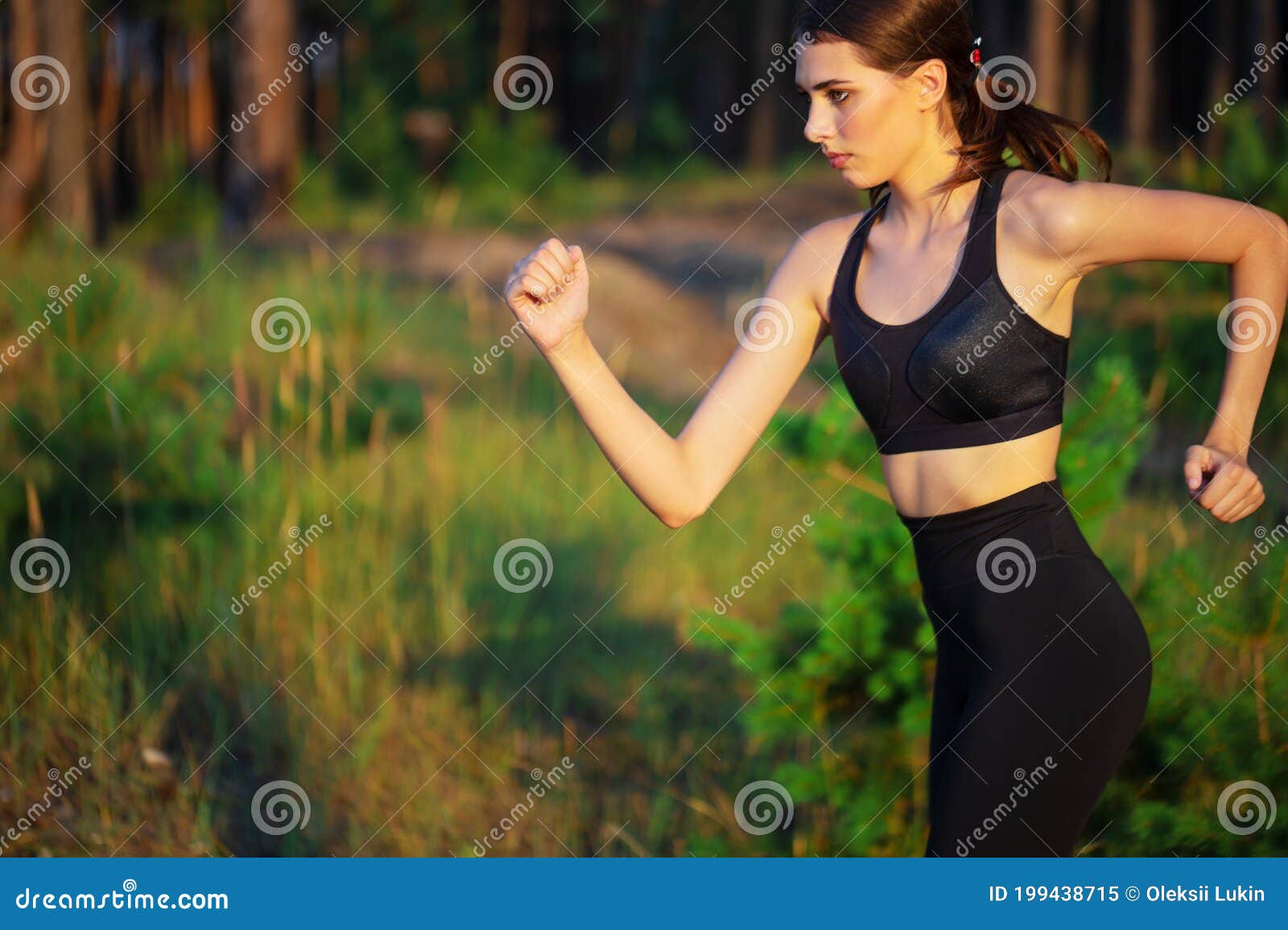 Portrait of Beautiful Running Girl in Forest Stock Image - Image of ...