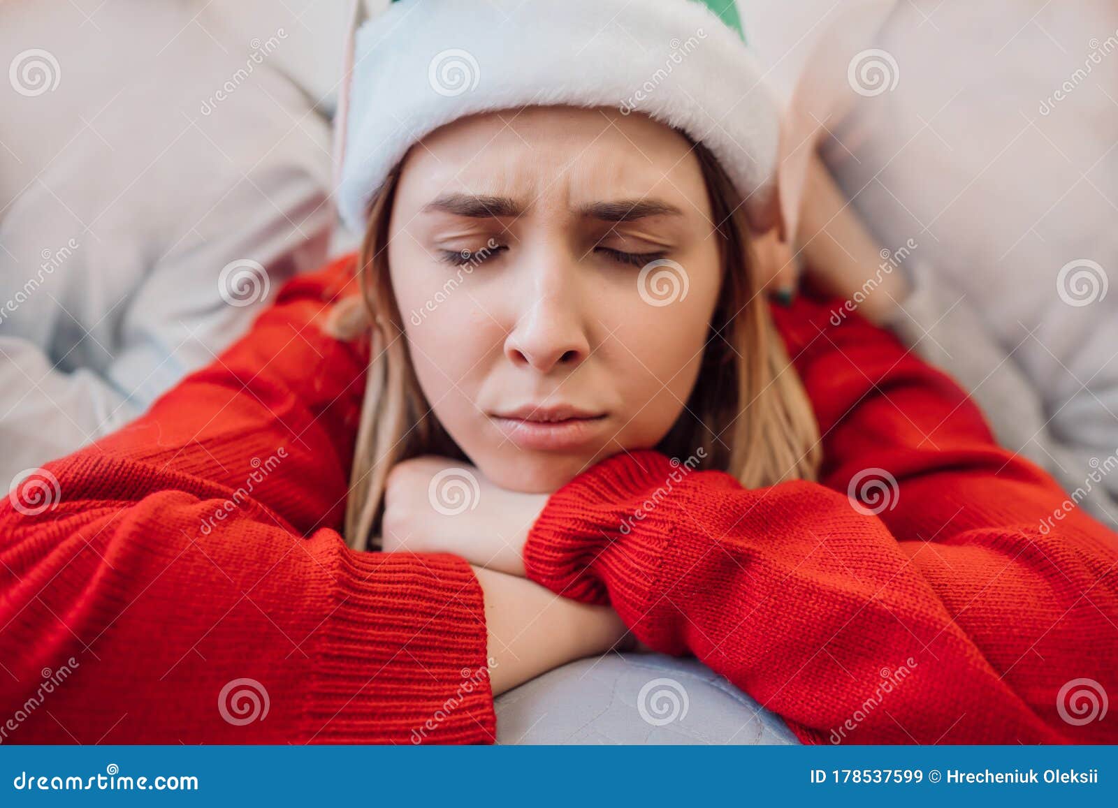 Portrait of a Beautiful Sad Woman on Bed Stock Image - Image of ...