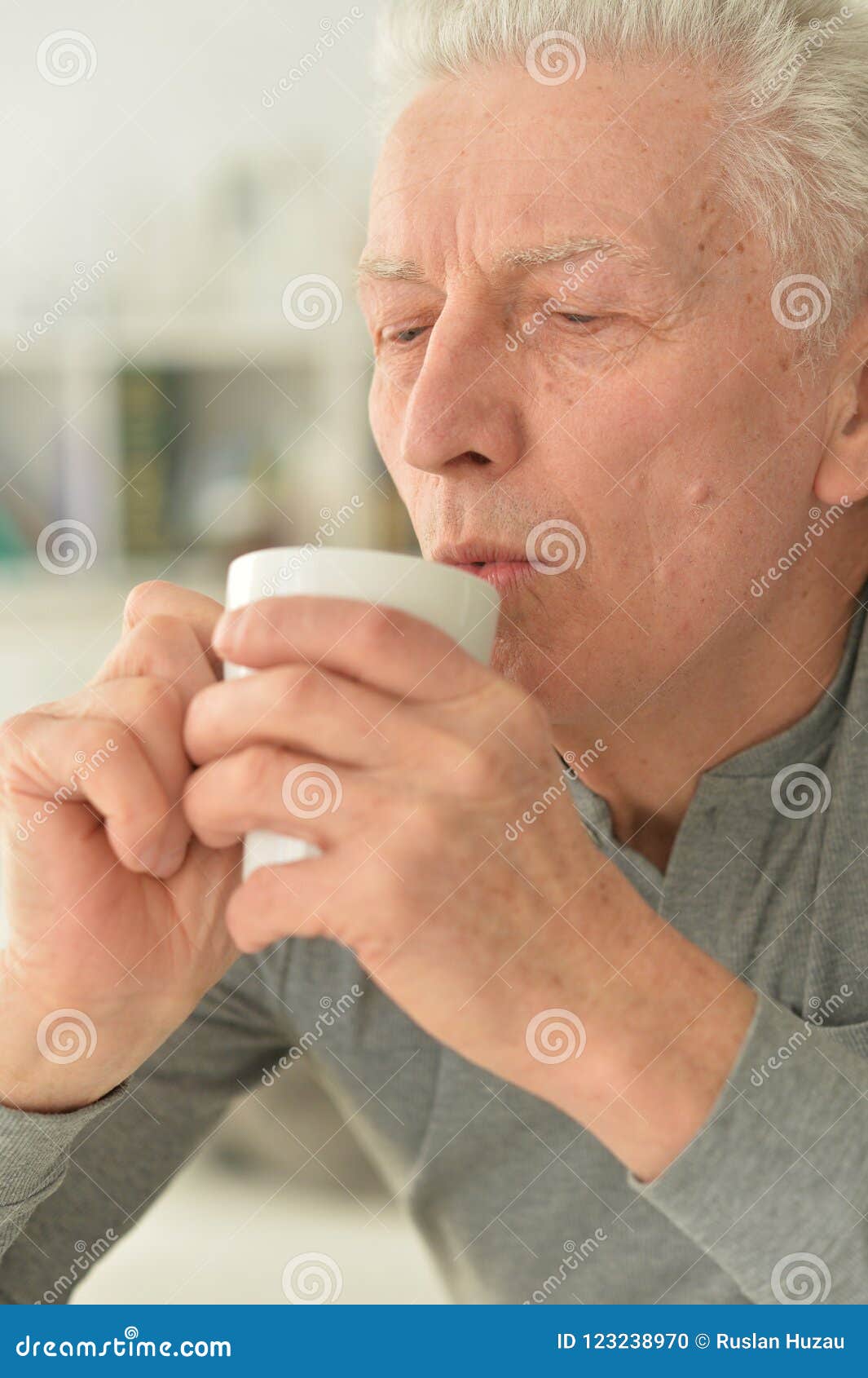Portrait of Beautiful Senior Man Drinking Tea Stock Photo - Image of ...