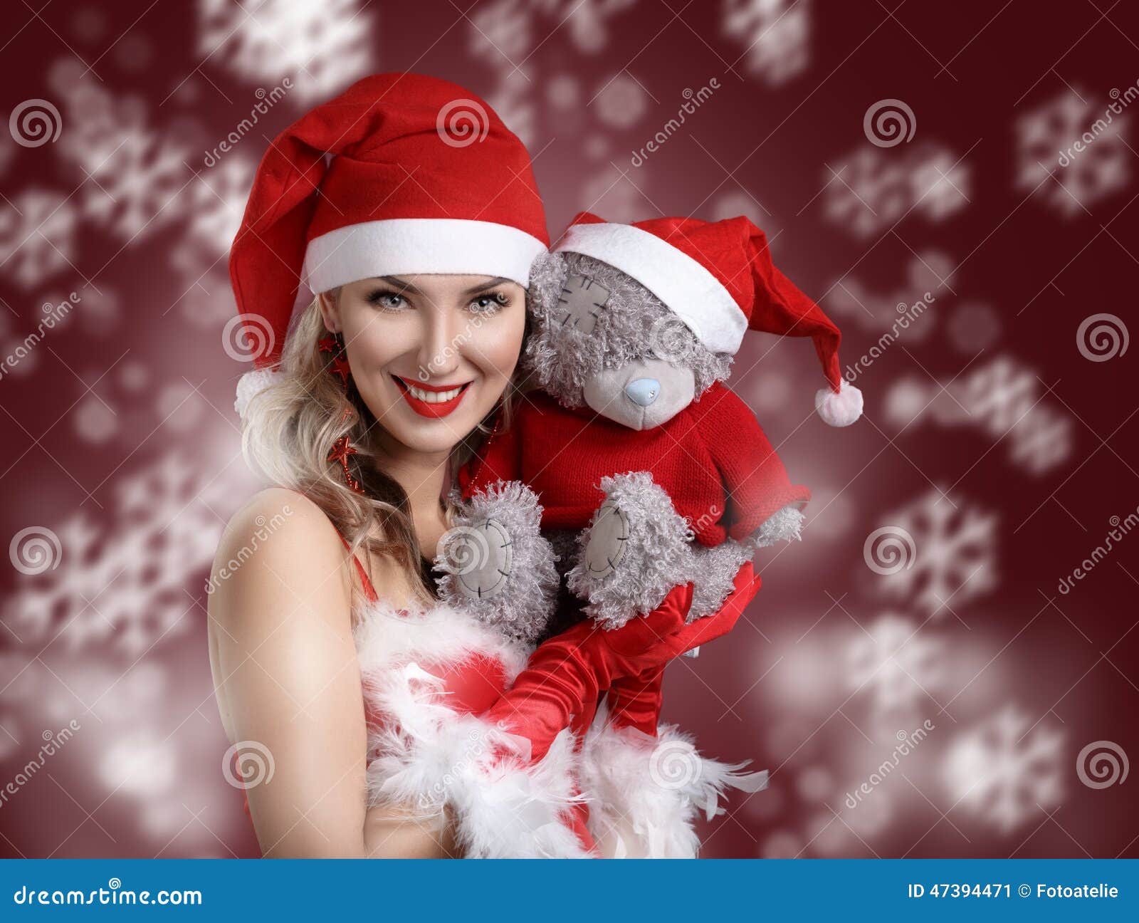 Portrait Of Beautiful Girl Wearing Santa Claus Clothes With Stock Image Image Of Young