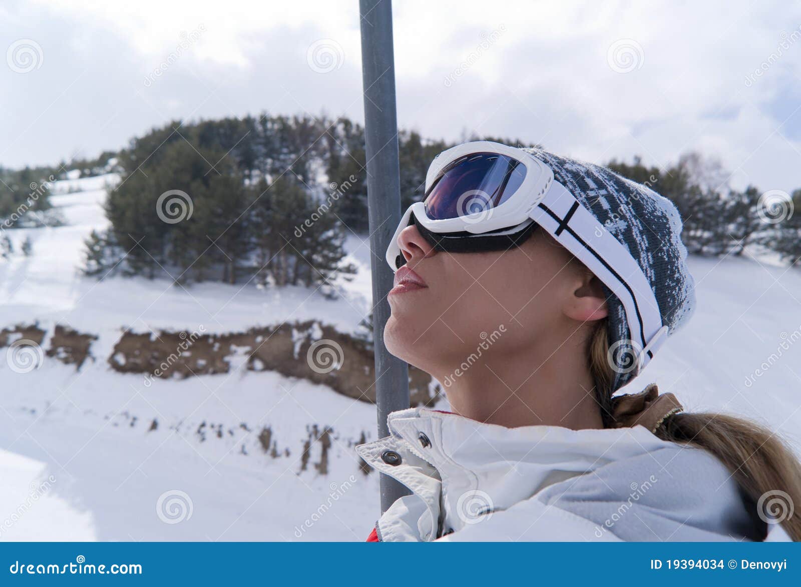 Portrait of Beautiful Skier in Ski Lift Stock Photo - Image of coat ...