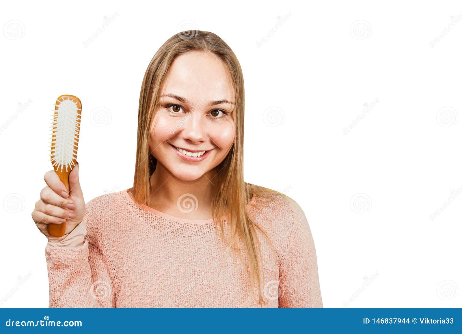 Portrait of a Beautiful Smiling Young Woman Hold Comb, Isolated on ... Portrait of a Beautiful Smiling Young Woman Hold Comb, Isolated on ...
