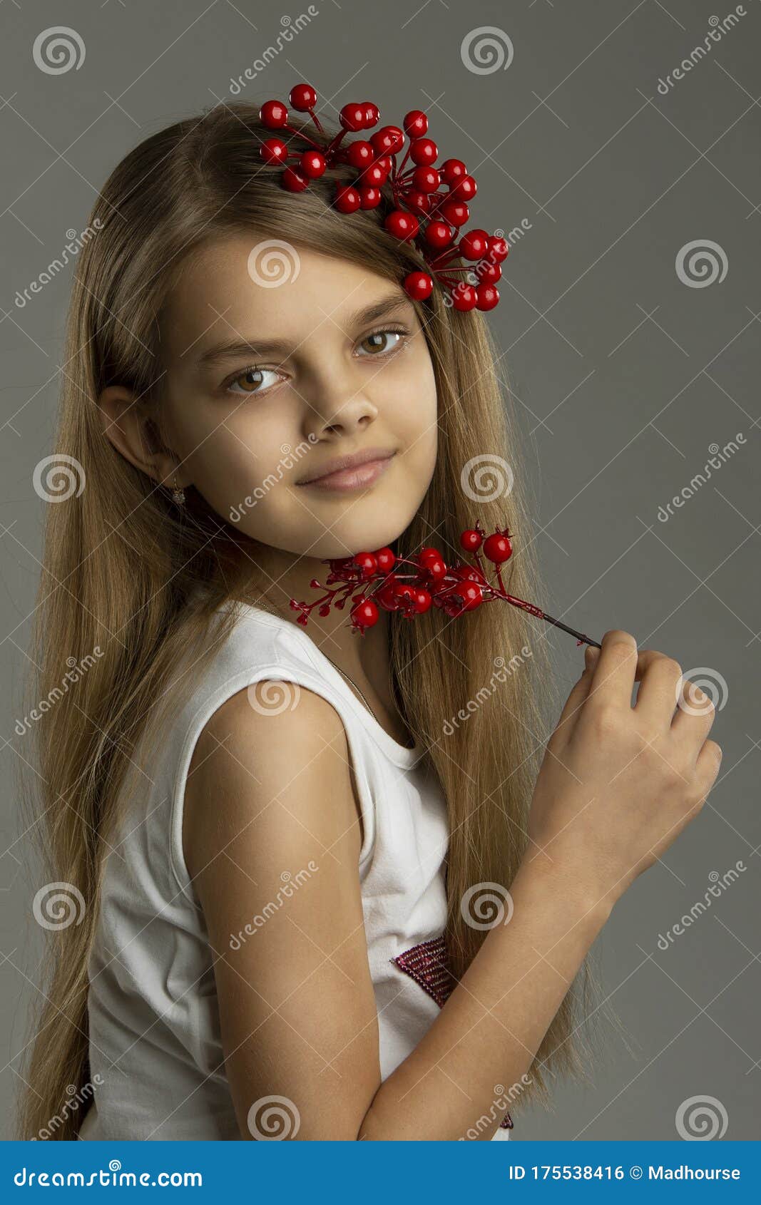 Portrait of a Beautiful Teenage Girl with a Bunch of Berries in Her ... Portrait of a Beautiful Teenage Girl with a Bunch of Berries in Her ...