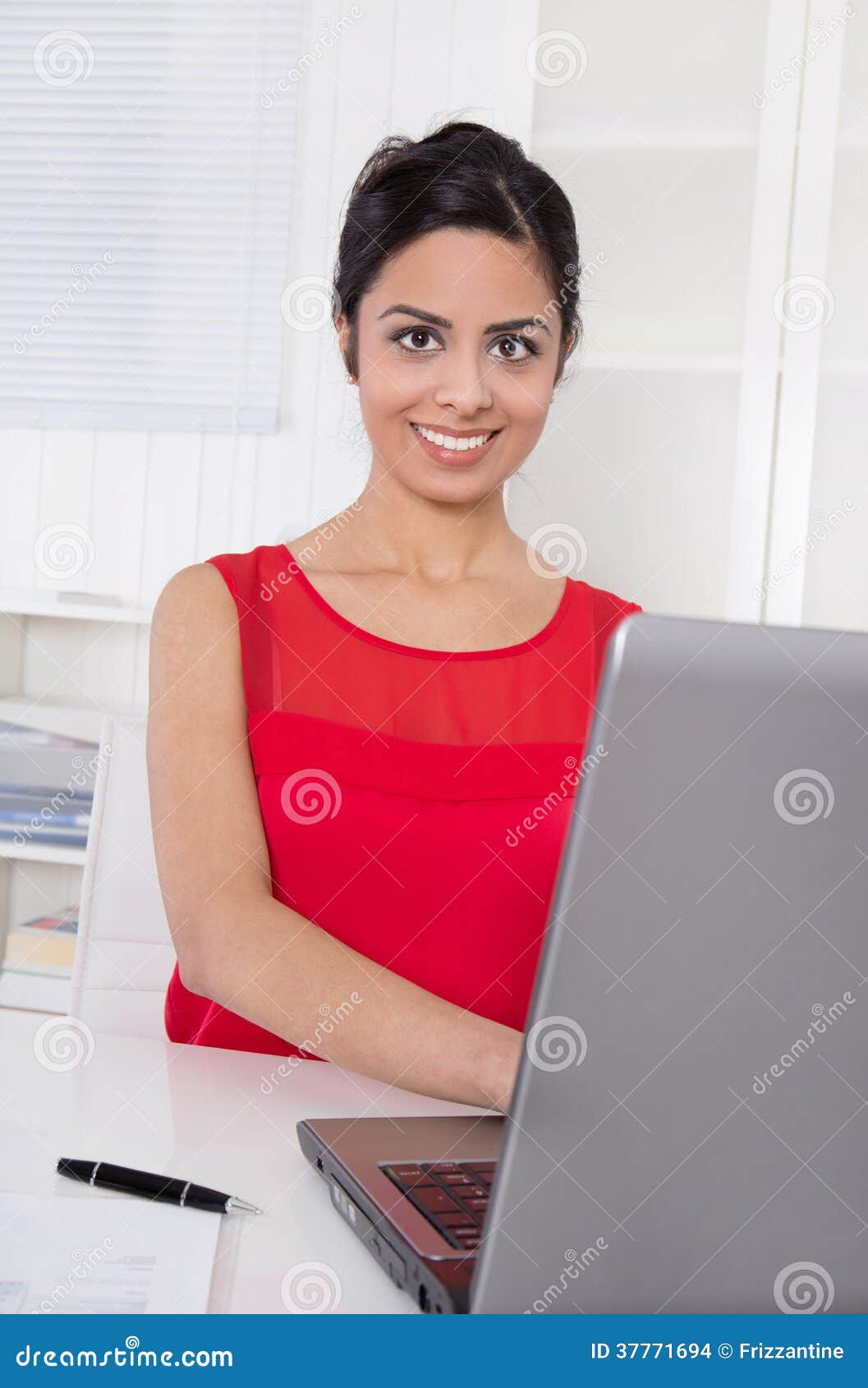 Portrait of Beautiful Trainee with Laptop at Office. Stock Photo ...