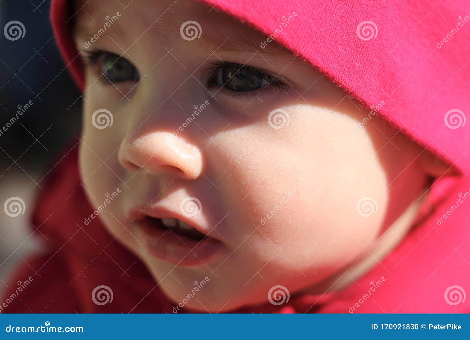 Portrait of a Beautiful White Baby in a Red Hat Stock Photo - Image of ...