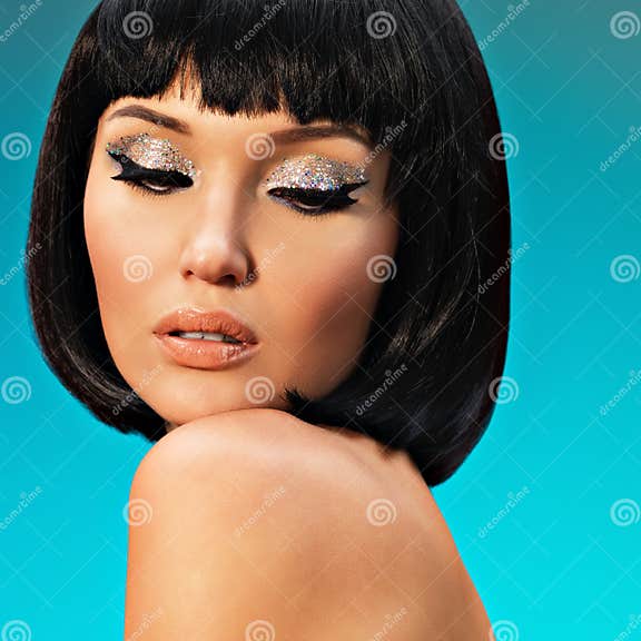 Portrait Of Beautiful Woman With Bob Hairstyle Stock Image Image Of