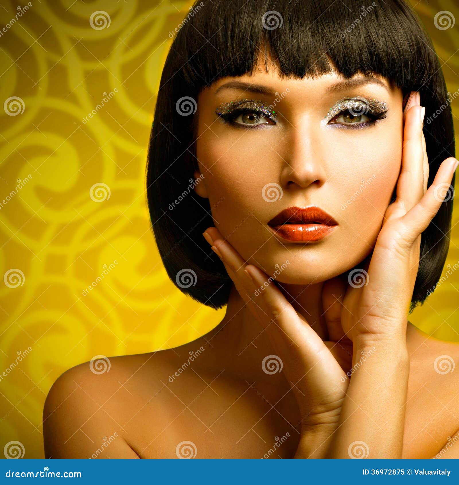 Portrait Of Beautiful Woman With Bob Hairstyle Stock Image Image Of