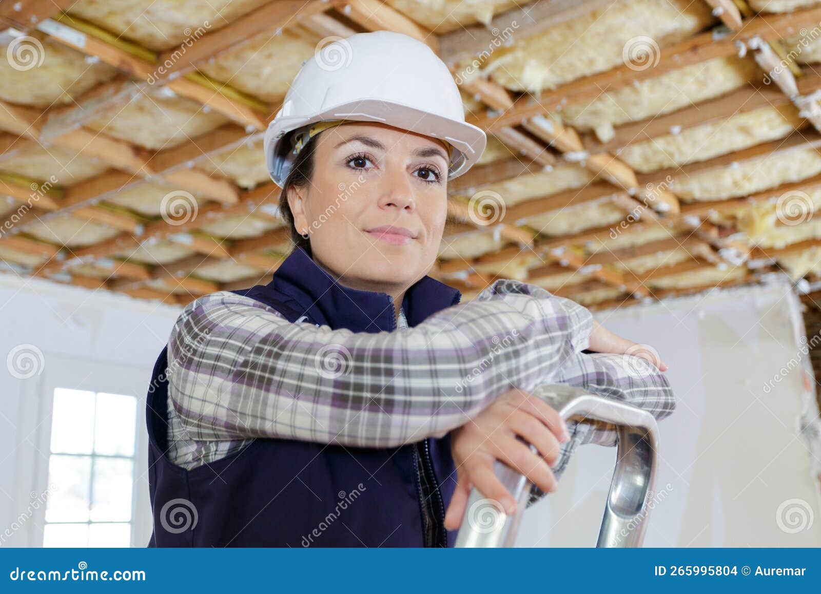 Portrait Beautiful Woman Builder Working Indoors Stock Photo - Image of ...