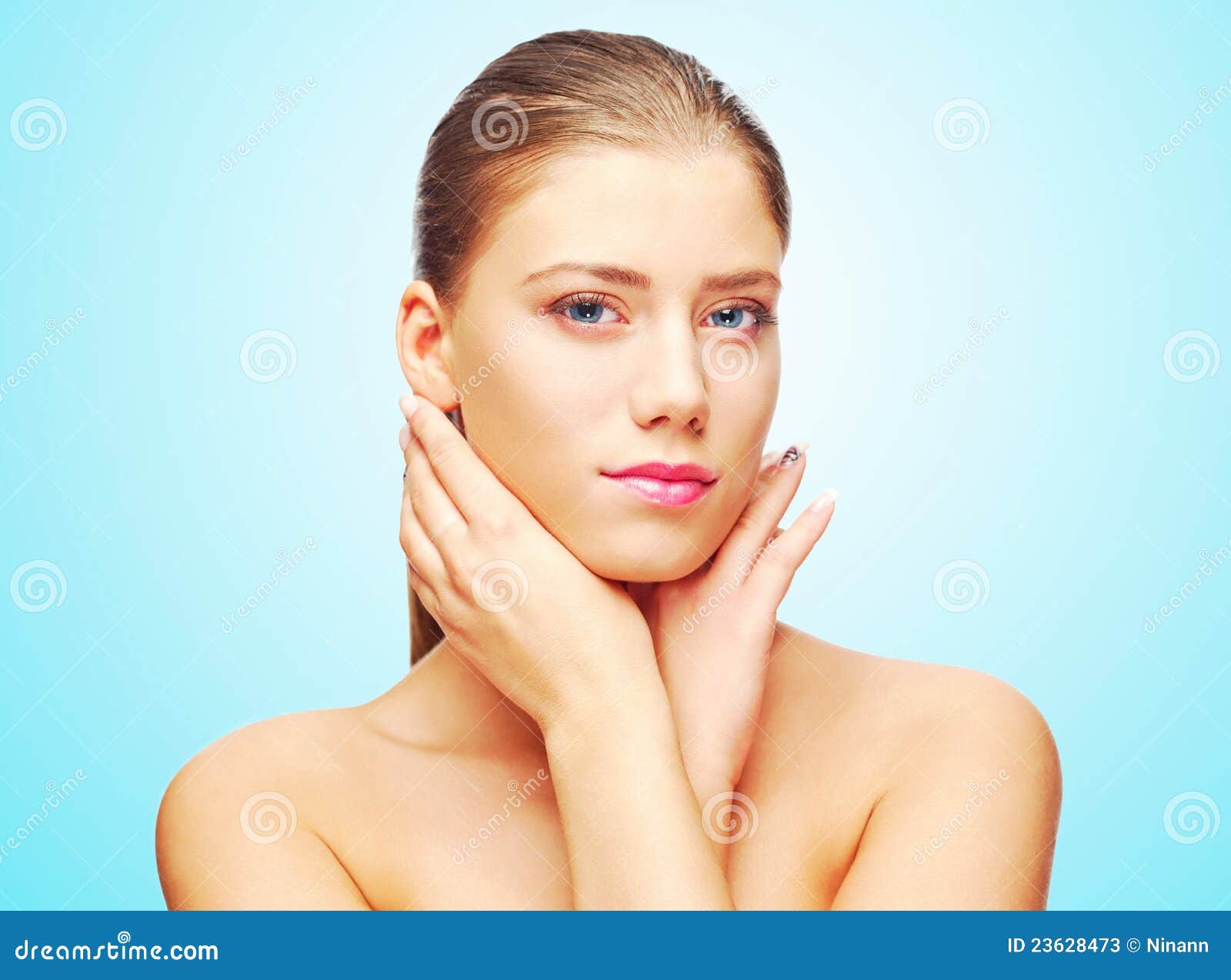 Portrait of Beautiful Woman with Hands on Her Face Stock Image - Image ...