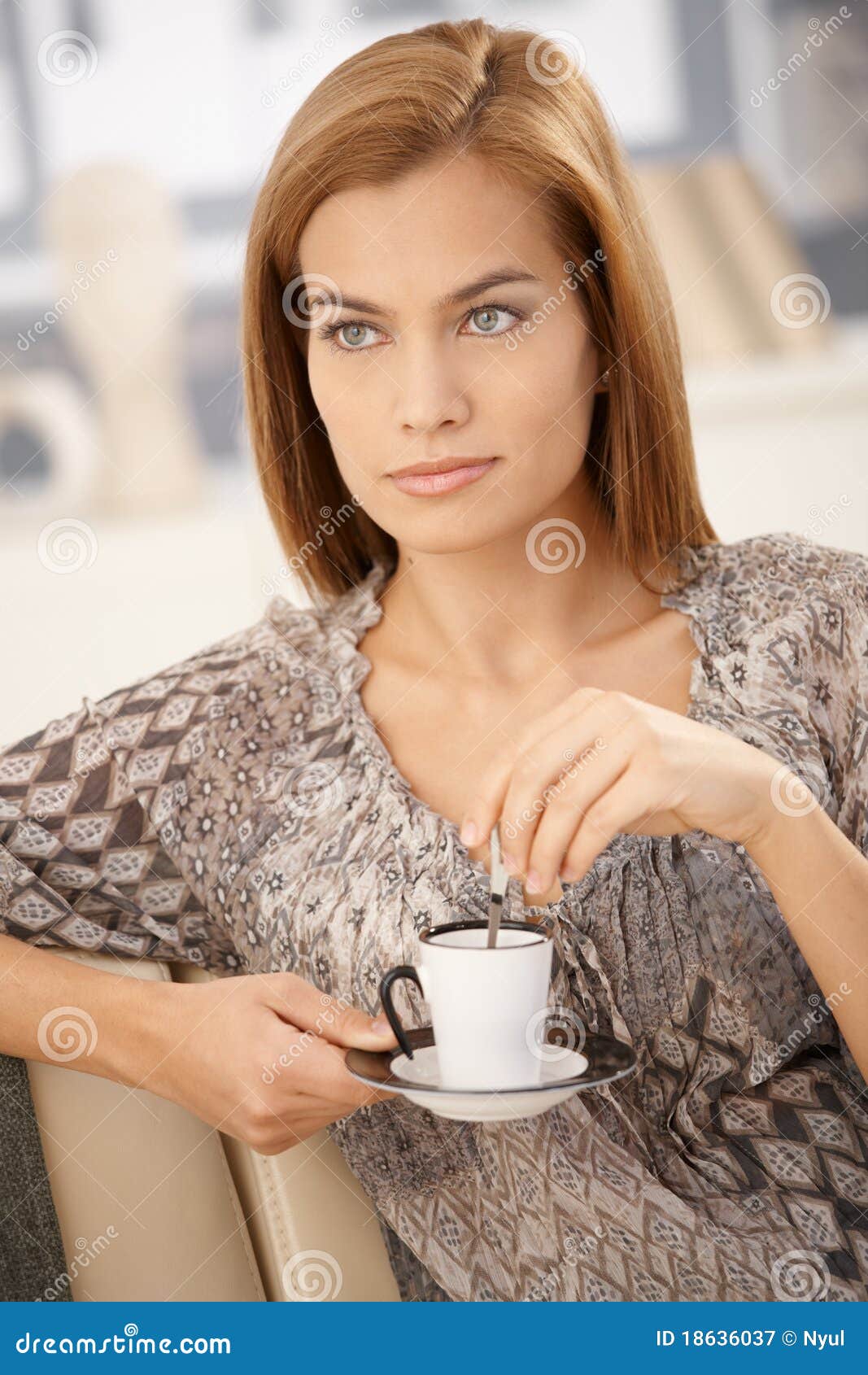 Portrait of Beautiful Woman Having Coffee Stock Image - Image of drink ...